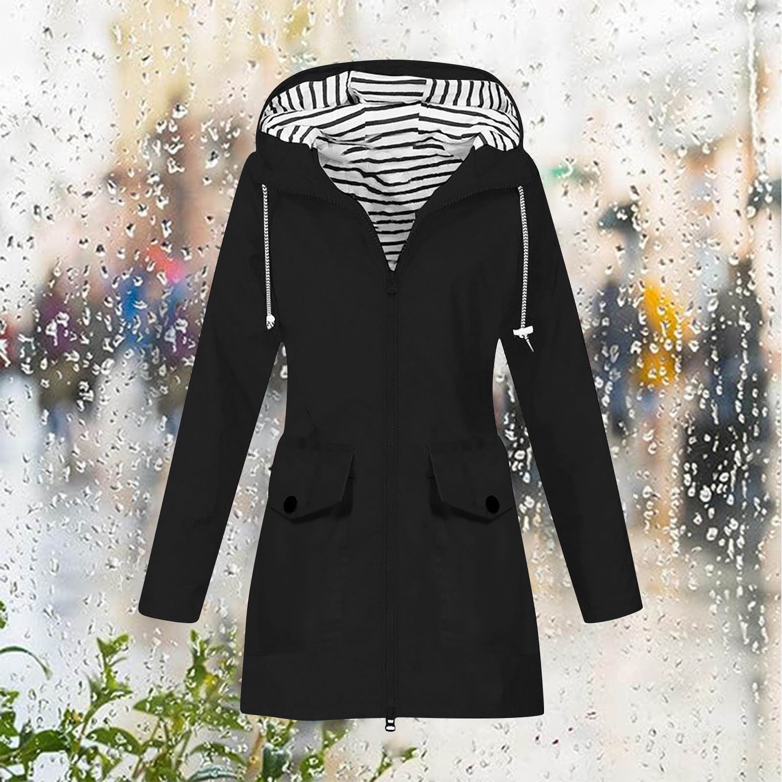 fall coats for women 2025,Black Rain Jacket for Women Waterproof with ...
