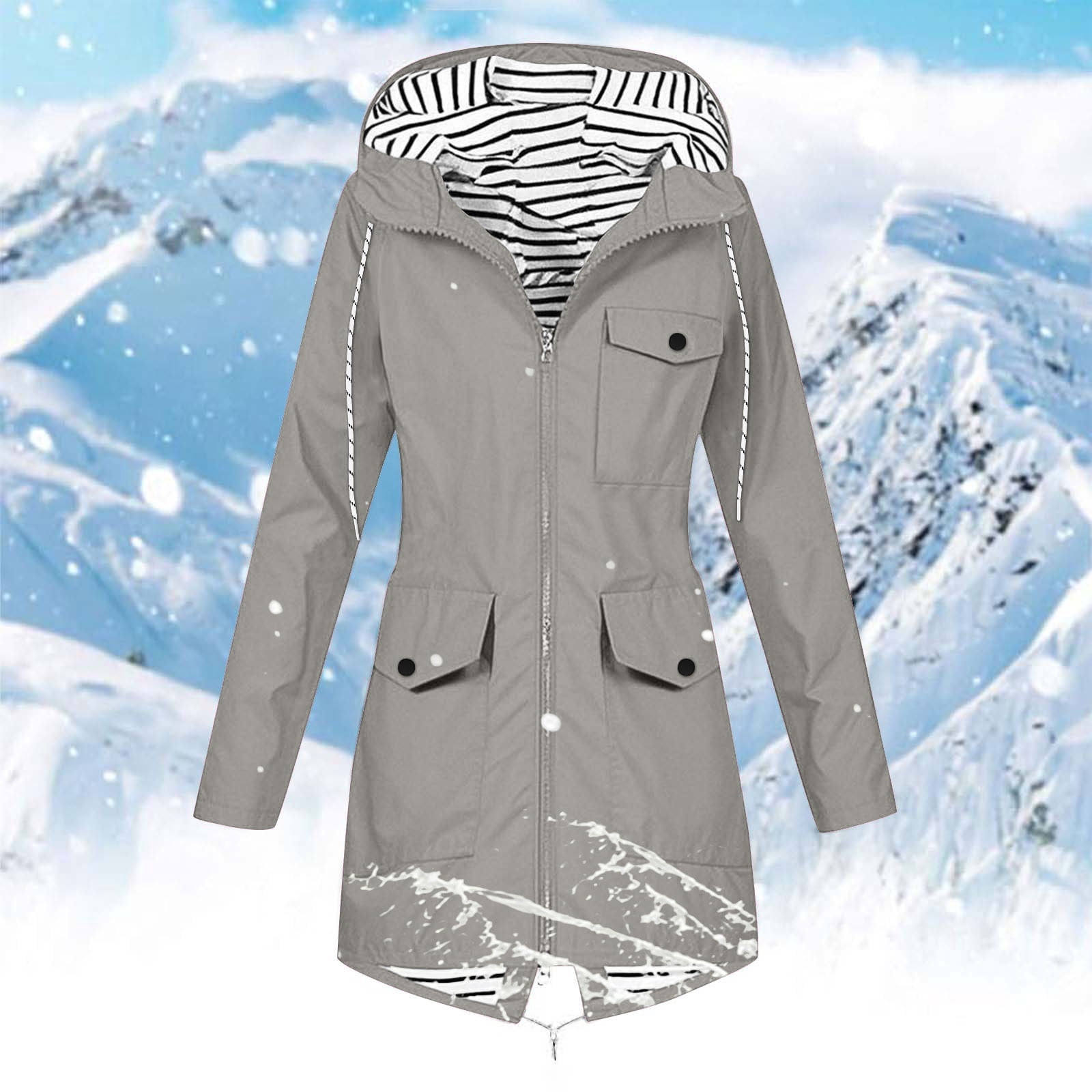 fall coats for women 2025,Gray Rain Coat for Women Waterproof with Hood ...