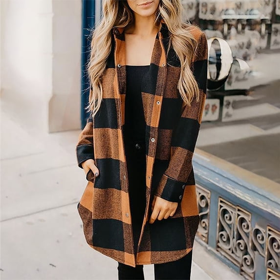 fall coats for women 2025,Yellow Womens Plaid Shacket Jacket Long ...