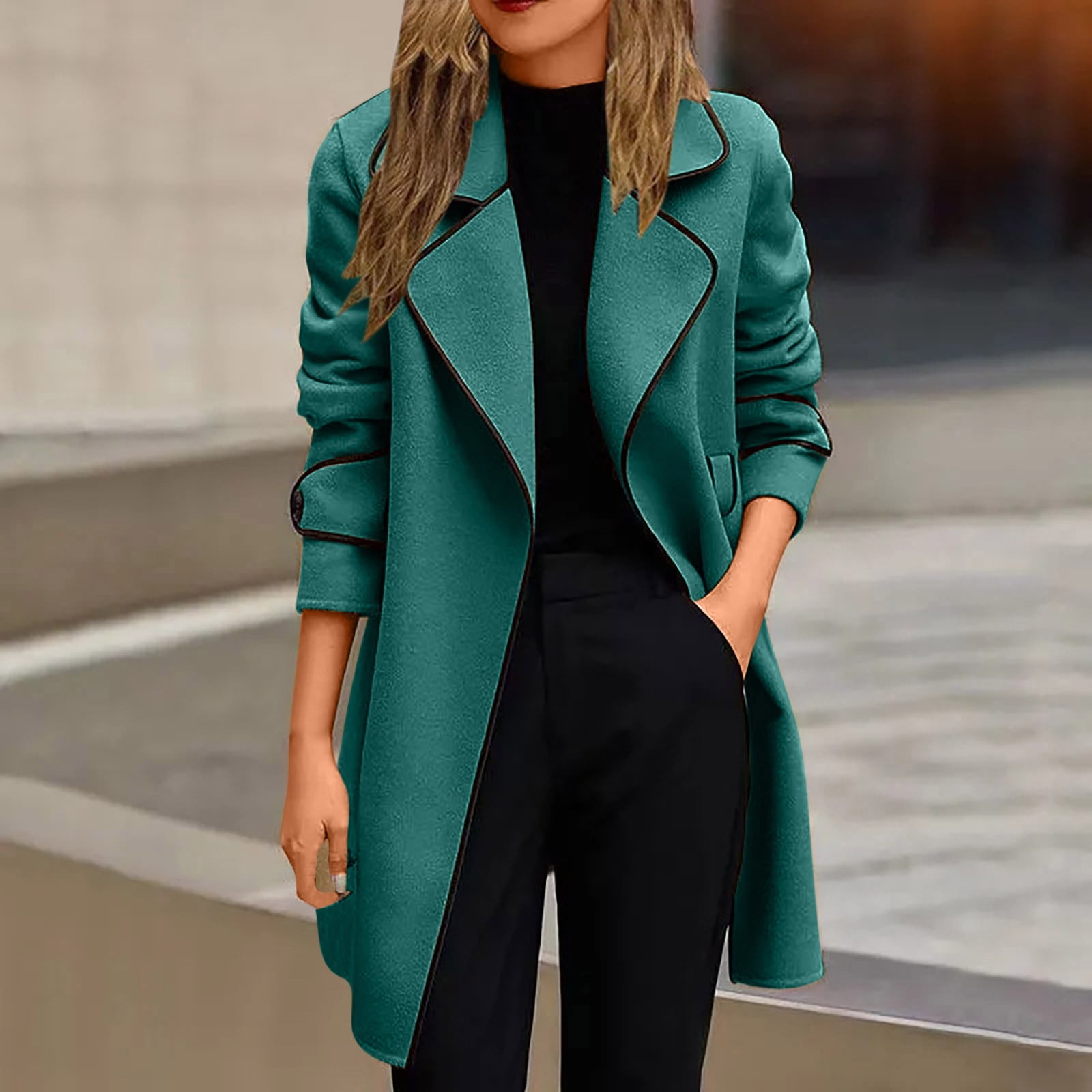 fall jackets,Green Womens Classic Coat Lapel Collar Open Front Belted ...