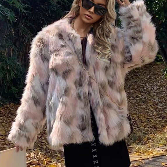 fall jackets,Pink Women Fluffy Faux Fur Coat Cropped Jacket Puffer ...