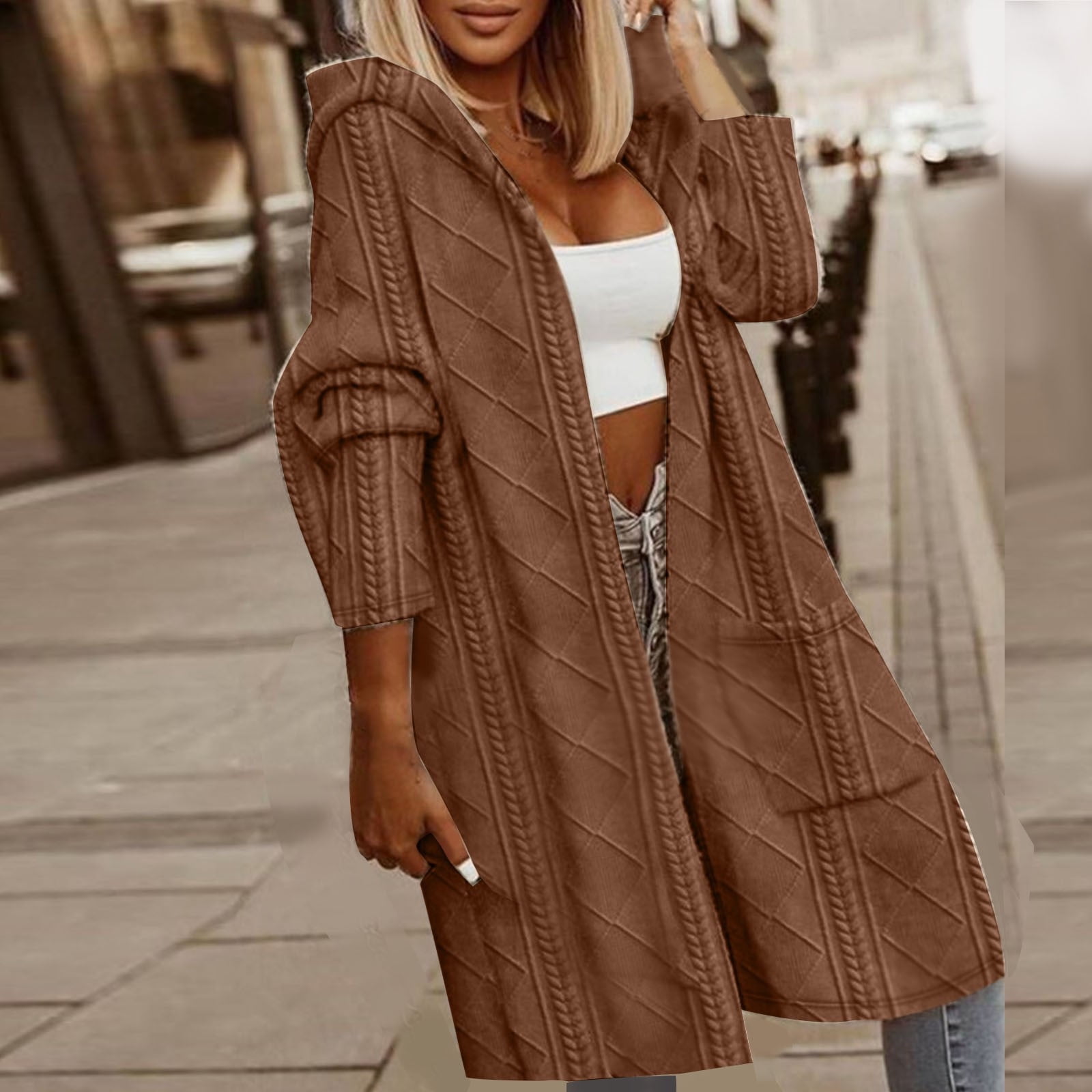 fall jackets for women 2025,Brown Womens Fleece Zip Up Jacket with Pockets Oversized Long Sherpa ...