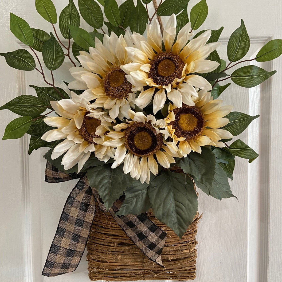 fall wreath indoor outdoor wreath sunflower basket wreath summer ...