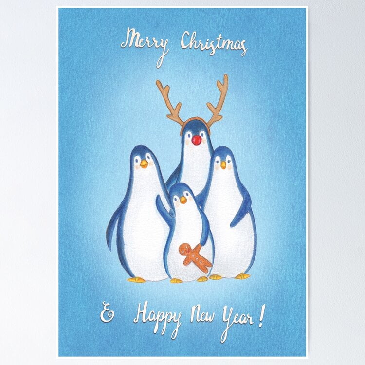 family of festive christmas penguins Poster - 1140 - Walmart.com