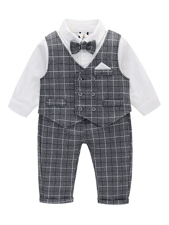 famuka Baby Boy Two Piece Suit Coat and Romper Outfit Infant Formal ...