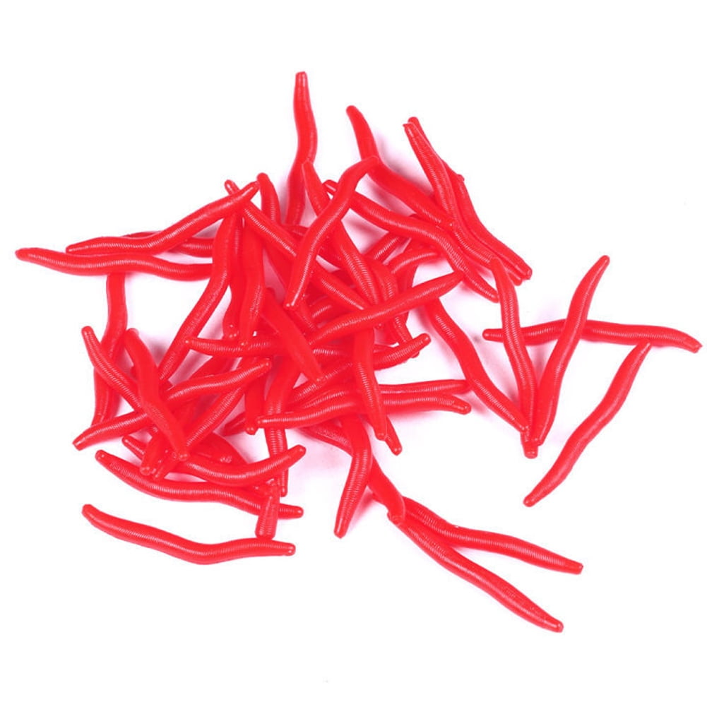 fankhu 50pcs Red Worm Soft Lure Earthworm Fishing Rubber Baits Shrimp ...