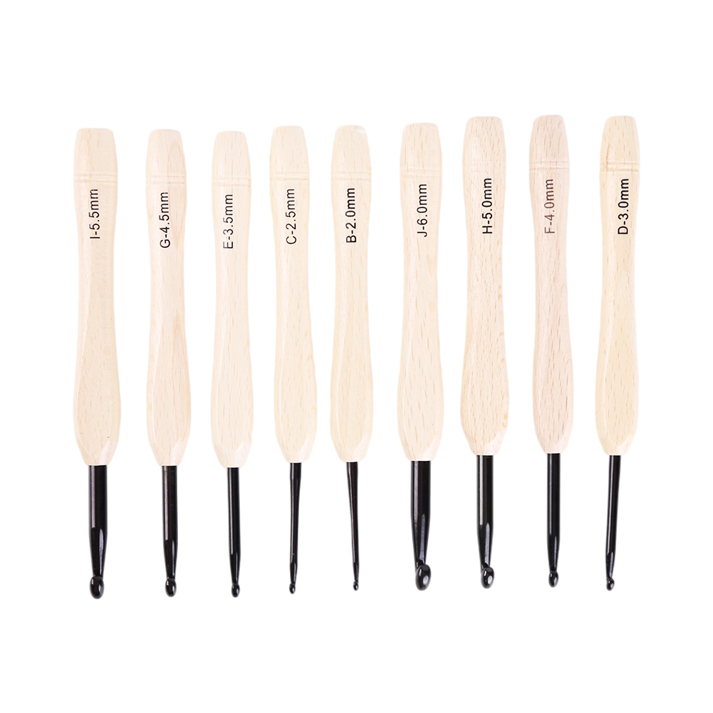 fankhu 9pcs Wooden Crochet Hooks Knitting Needles Set 2-6mm Crochet for ...