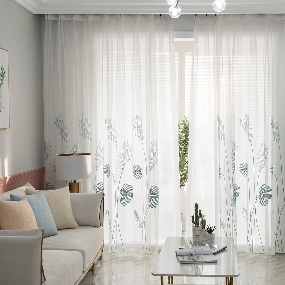 fankhu Palm Leaf Windows Tulle Curtains Living Room Bedroom Screen ...