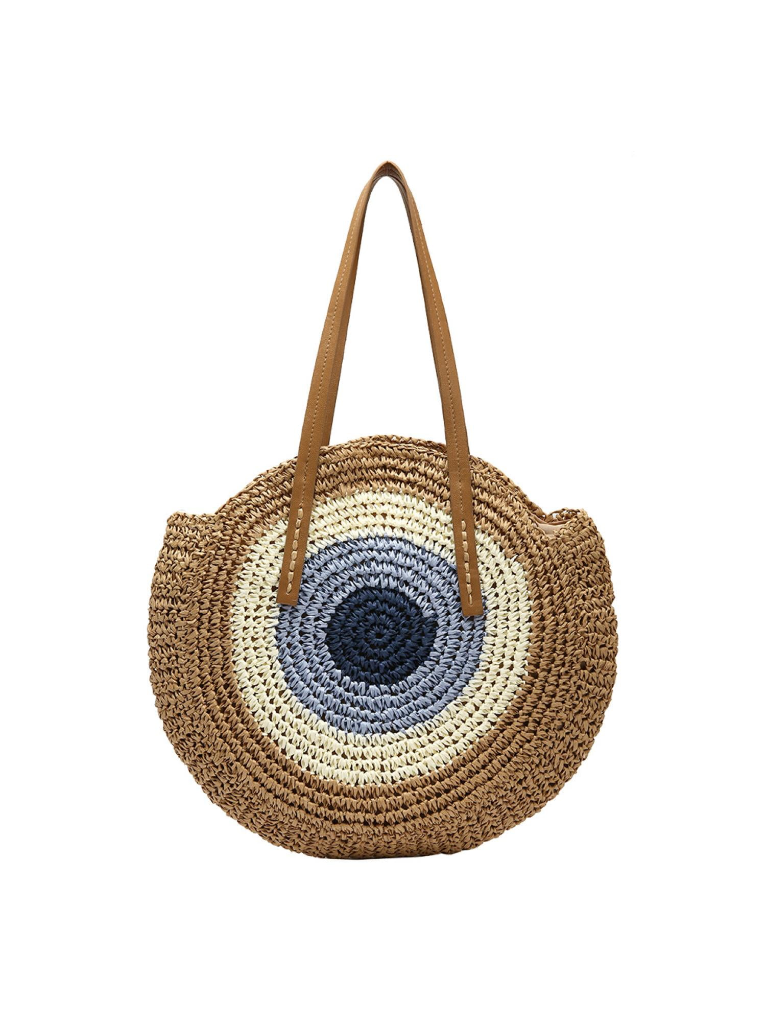 fankhu Summer Round Rattan Woven Bag Women Color Patchwork Woven ...