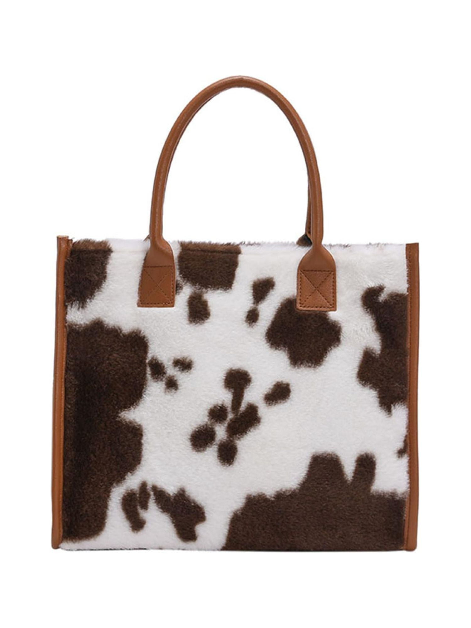 fankhu Women Large Soft Autumn Tote Purse PU Cow Print Winter Plush ...
