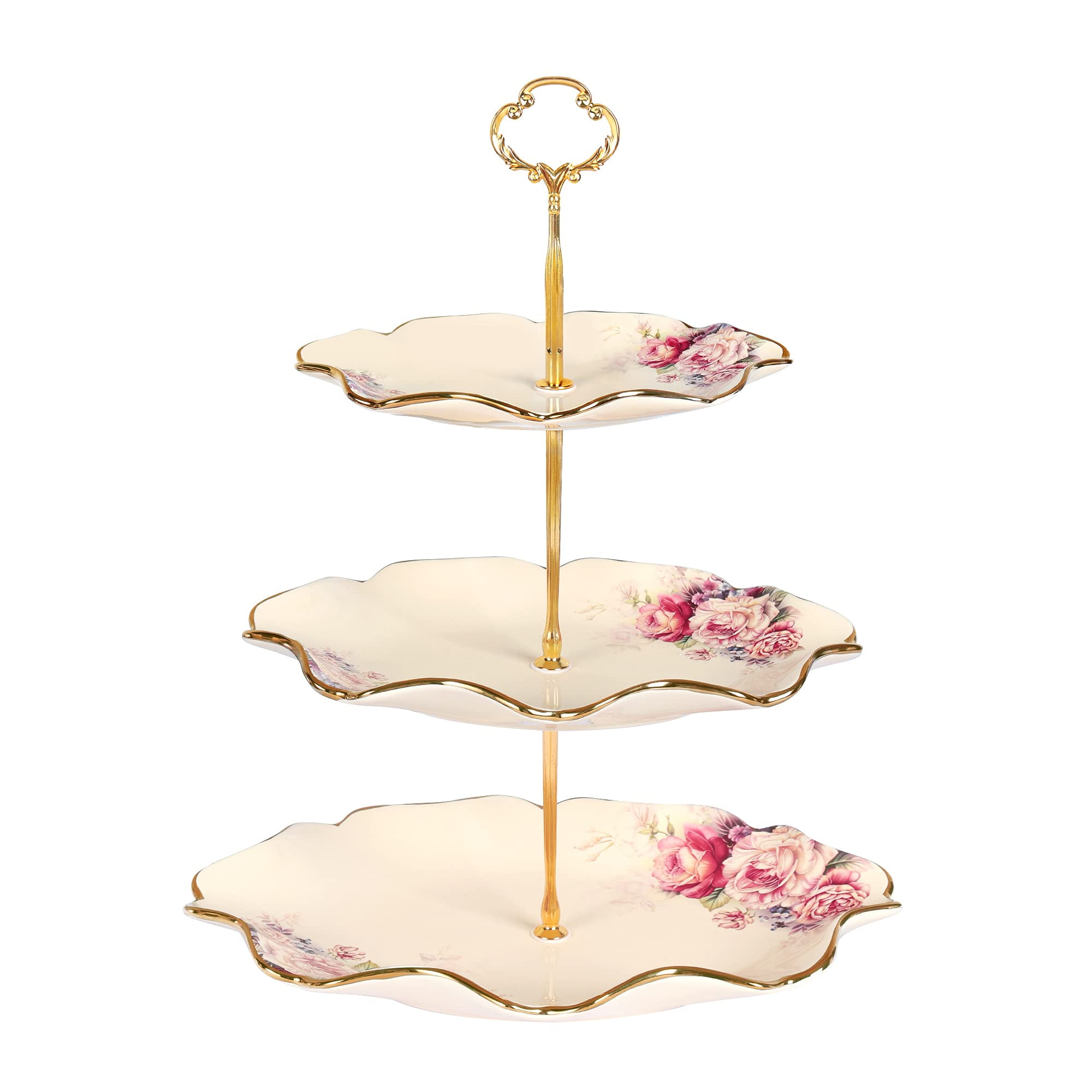 fanquare 3-Tier Floral Royal Cupcake Stand, Vintage Fruit Plate with ...