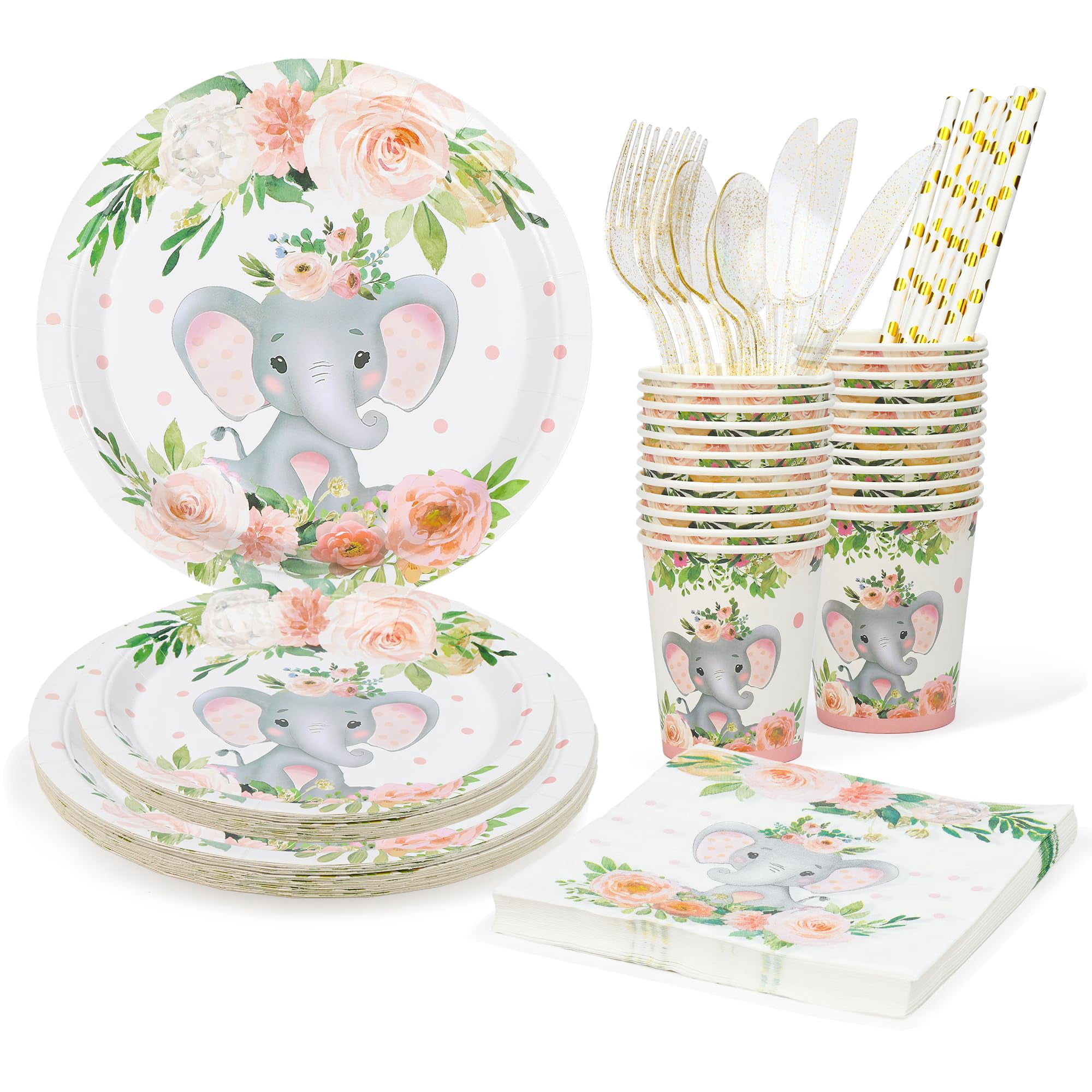 fanquare Elephant and Floral KEF16 Party Tableware for Birthday Party ...