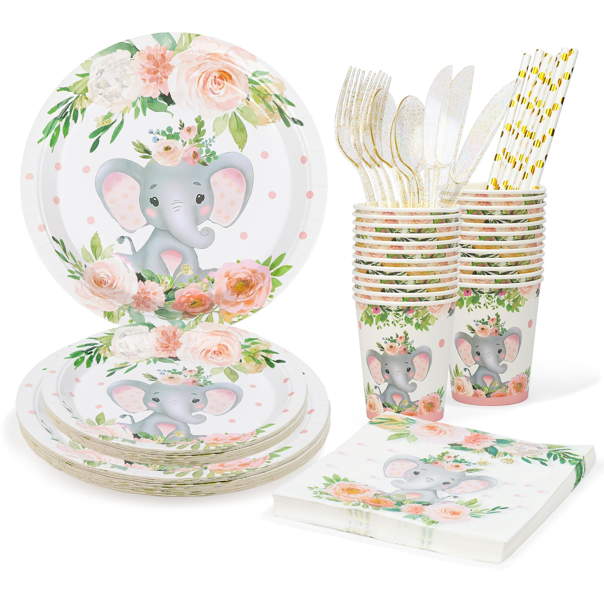 fanquare Elephant and Floral RRF12 Party Tableware for Birthday Party ...