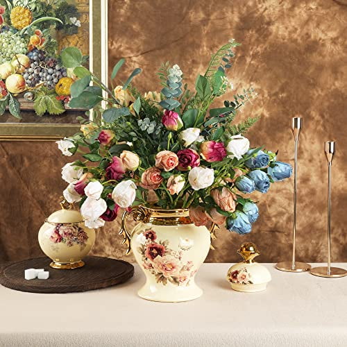 fanquare European Porcelain Ginger Jar, Gold Ceramic Storage Jar with ...