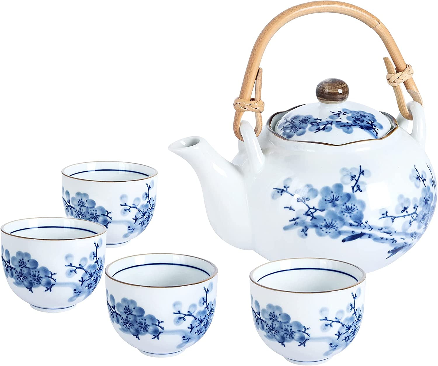 fanquare Japanese Design, Blue and White Porcelain Tea Set, Plum ...