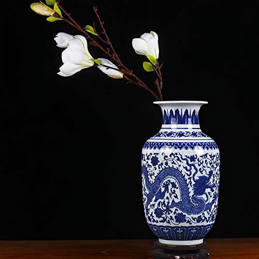 fanquare Jingdezhen Blue and White Porcelain Flower Vase, Large ...