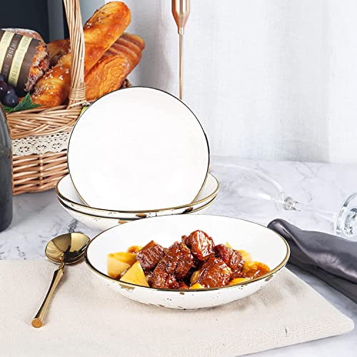 fanquare Porcelain Pasta Bowls Set of 4, Gold Marble Serving Bowl 16oz ...