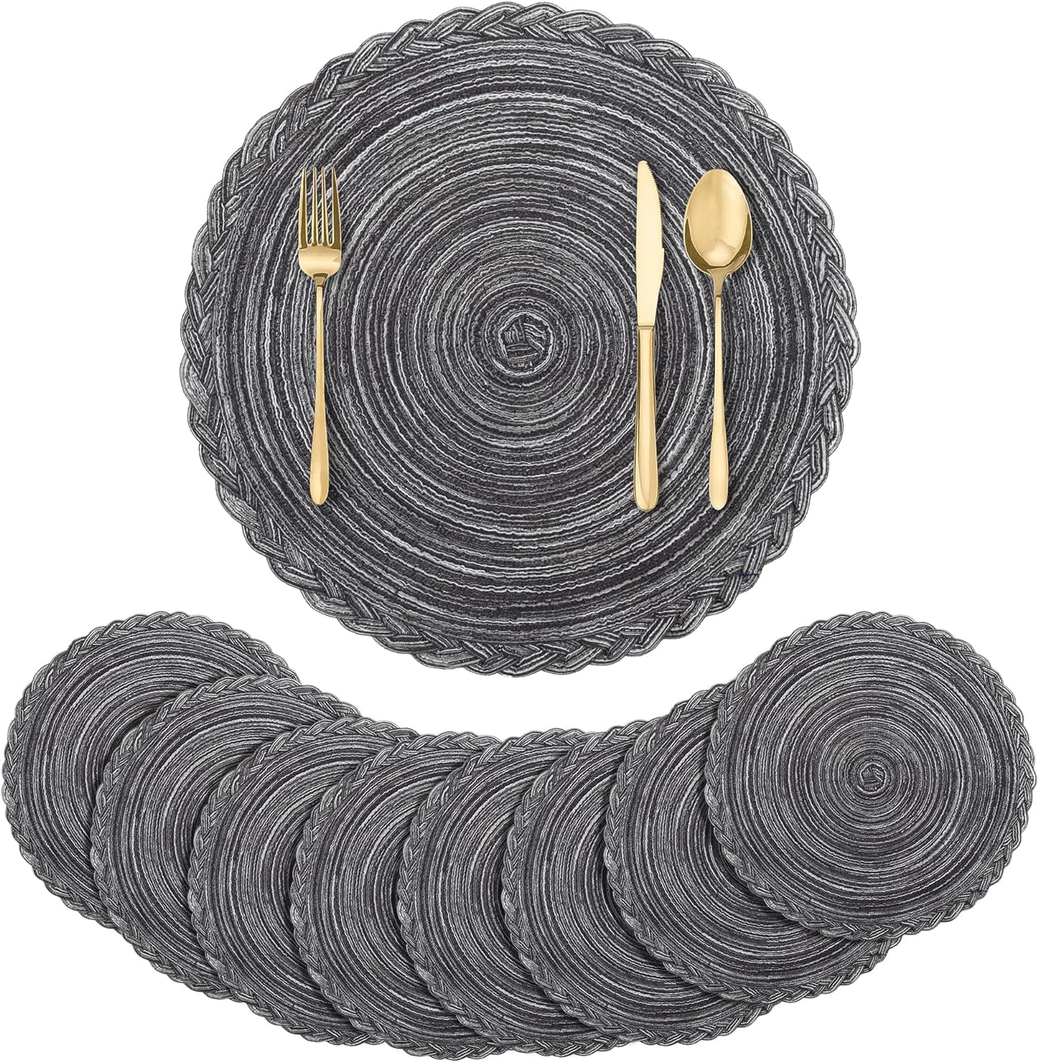 fanquare Round Braided Placemats Set of 8, Woven Kitchen Table Mats 15 ...