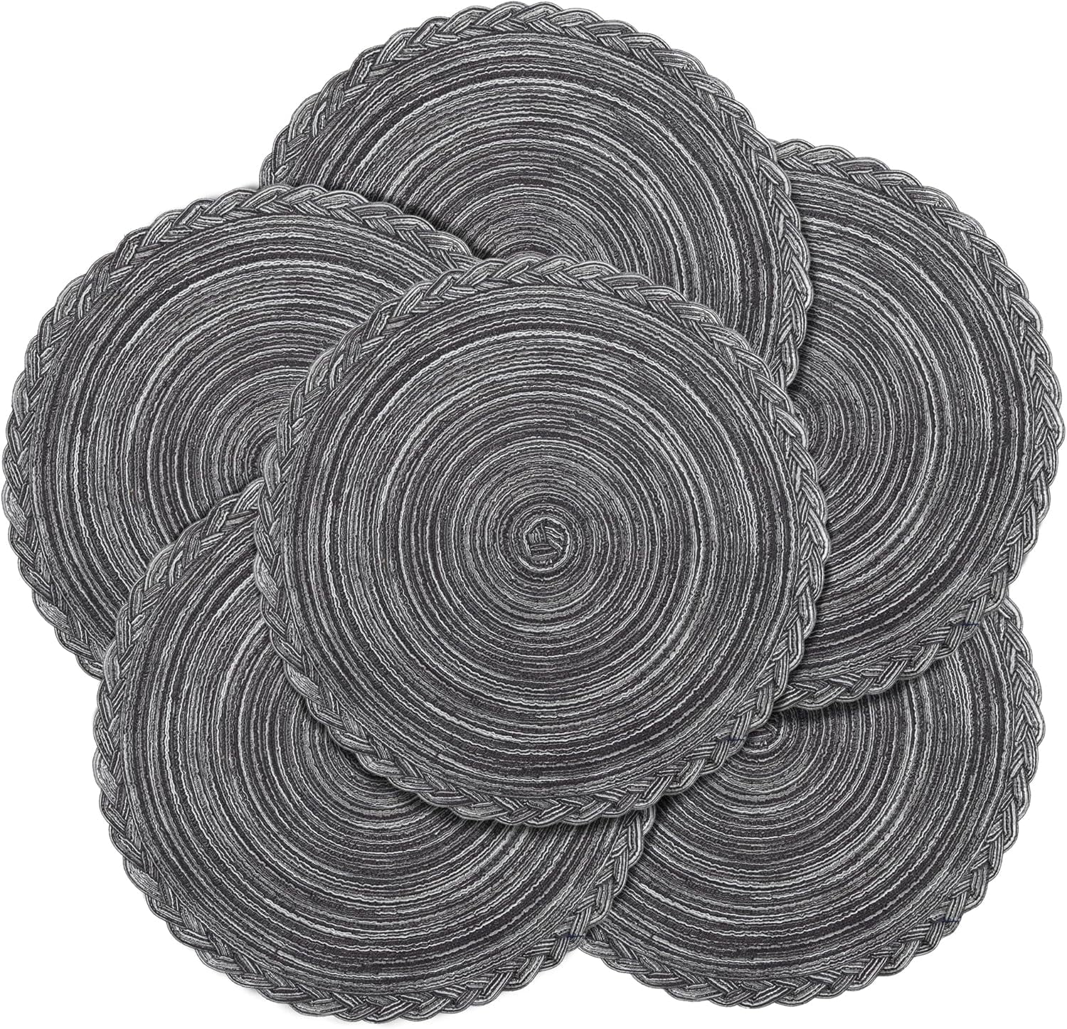 fanquare Round Placemats Set of 6, Gray Braided Placemats 15 Inch Round ...