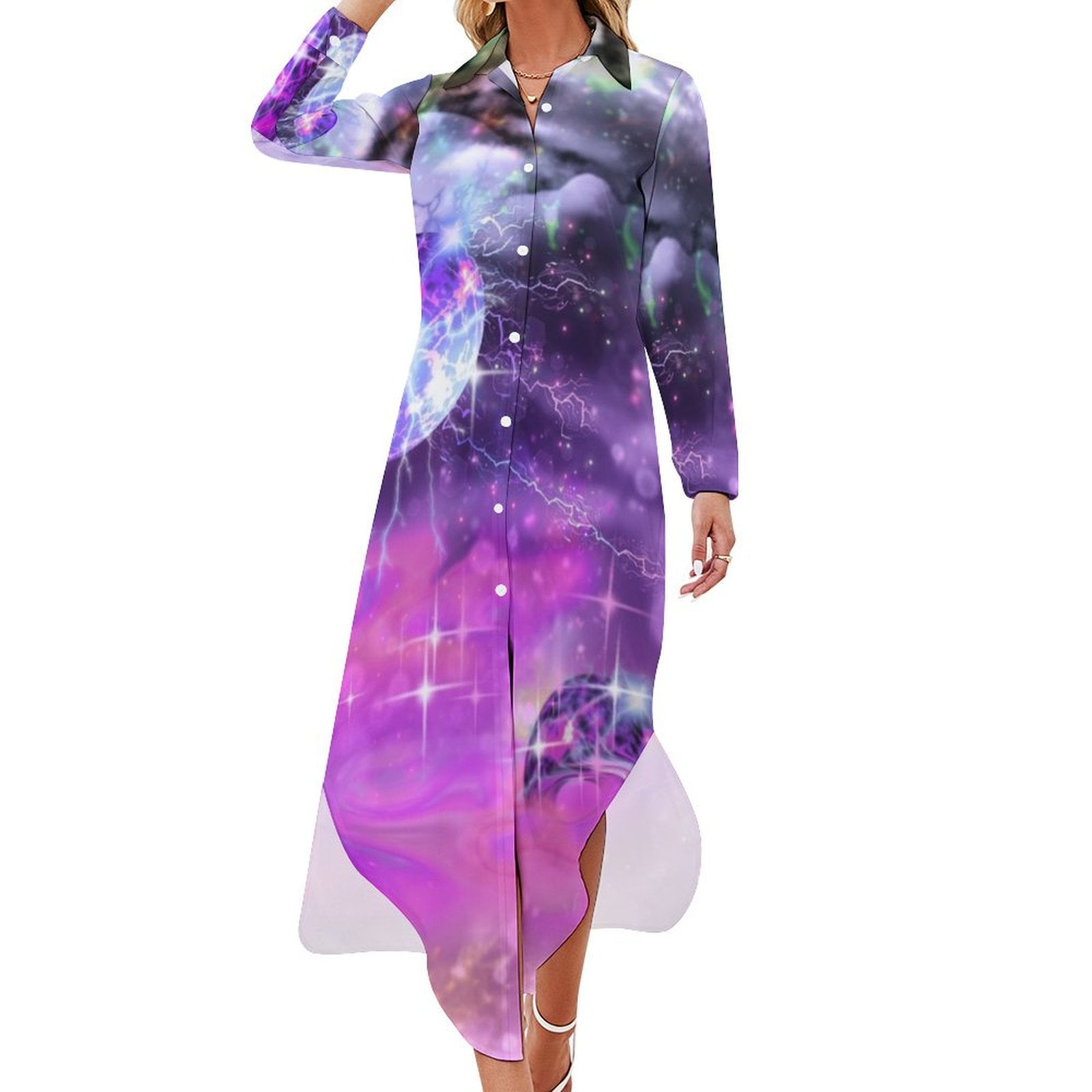 fantasy world meteors Long Sleeved Shirt Dress women long dresses ...