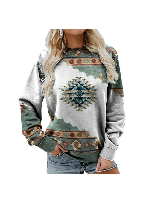 fartey Women's Vintage Western Ethnic Print Sweatshirt Aztec Geometric ...