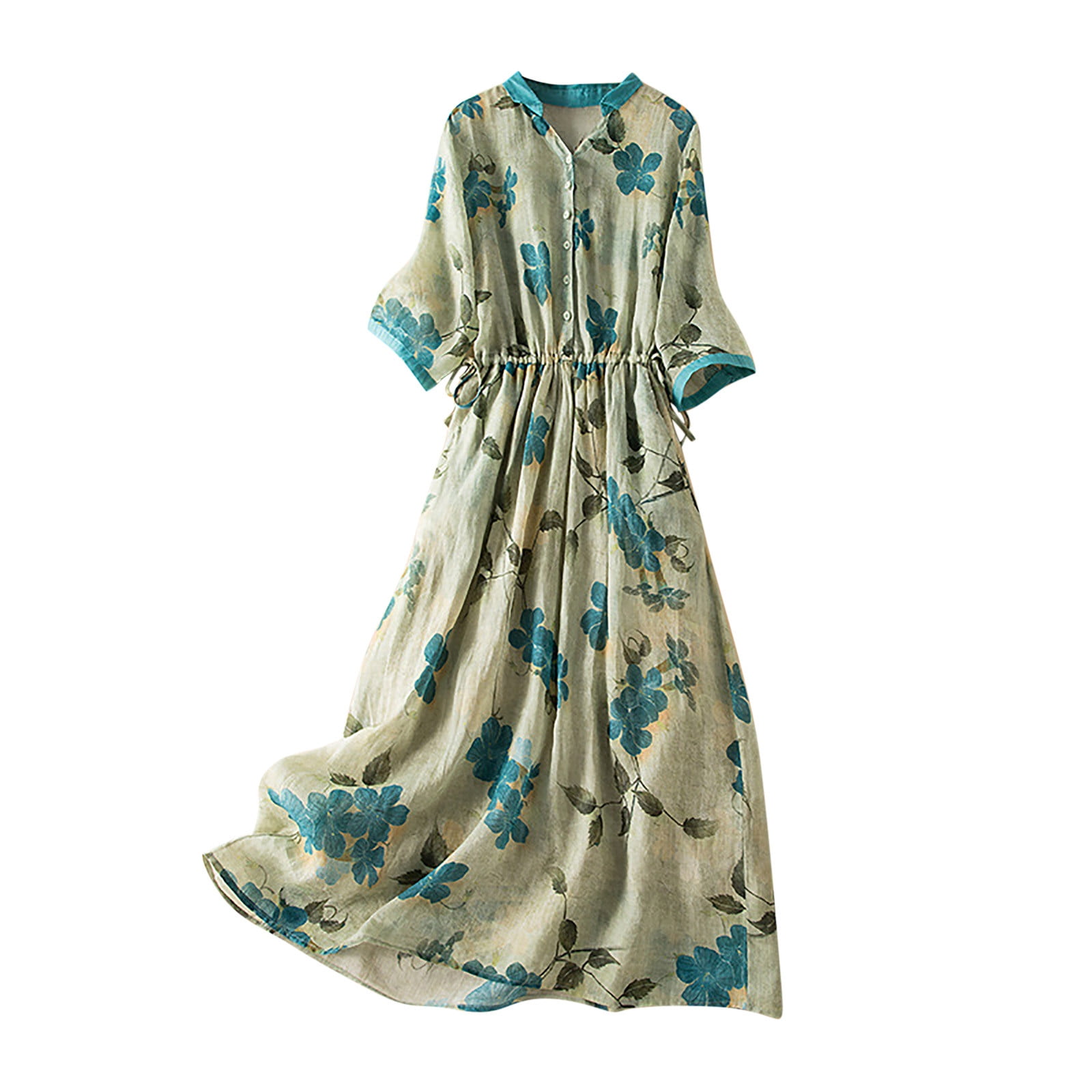 fartey Cotton Linen Dresses for Women Trendy Button Up Boho Dress Tunic ...