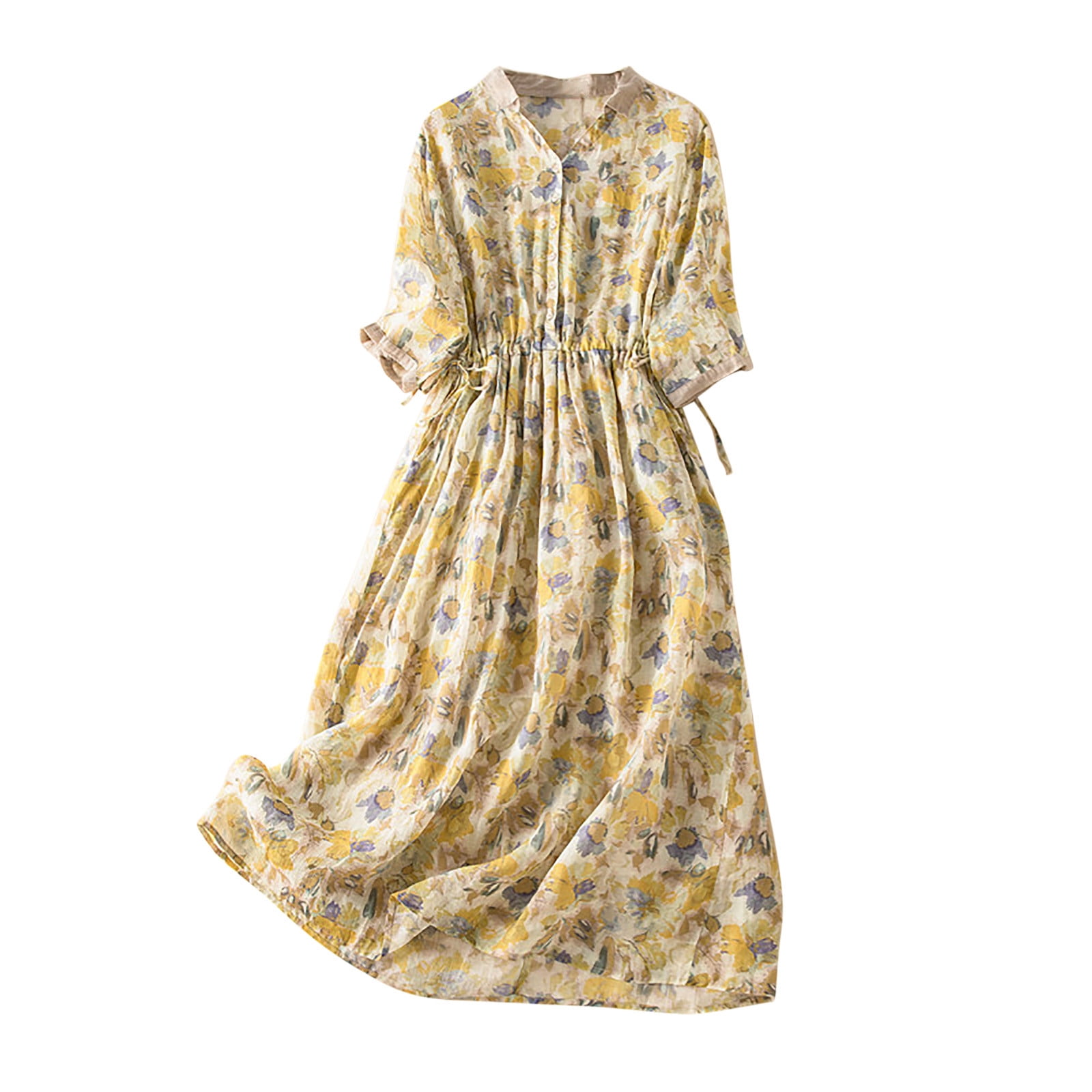 fartey Cotton Linen Dresses for Women Trendy Button Up Boho Dress Tunic ...