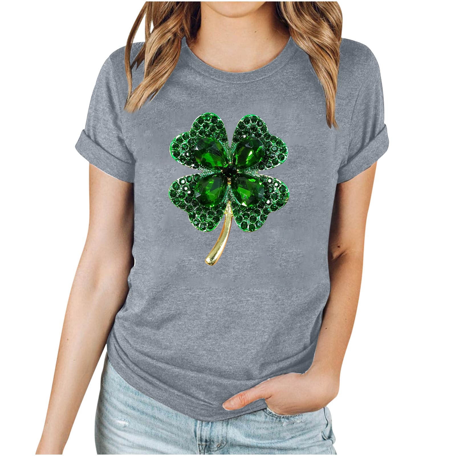 Fartey Happy St Patricks Day Tshirts For Women 2024 Cute Four Leaf