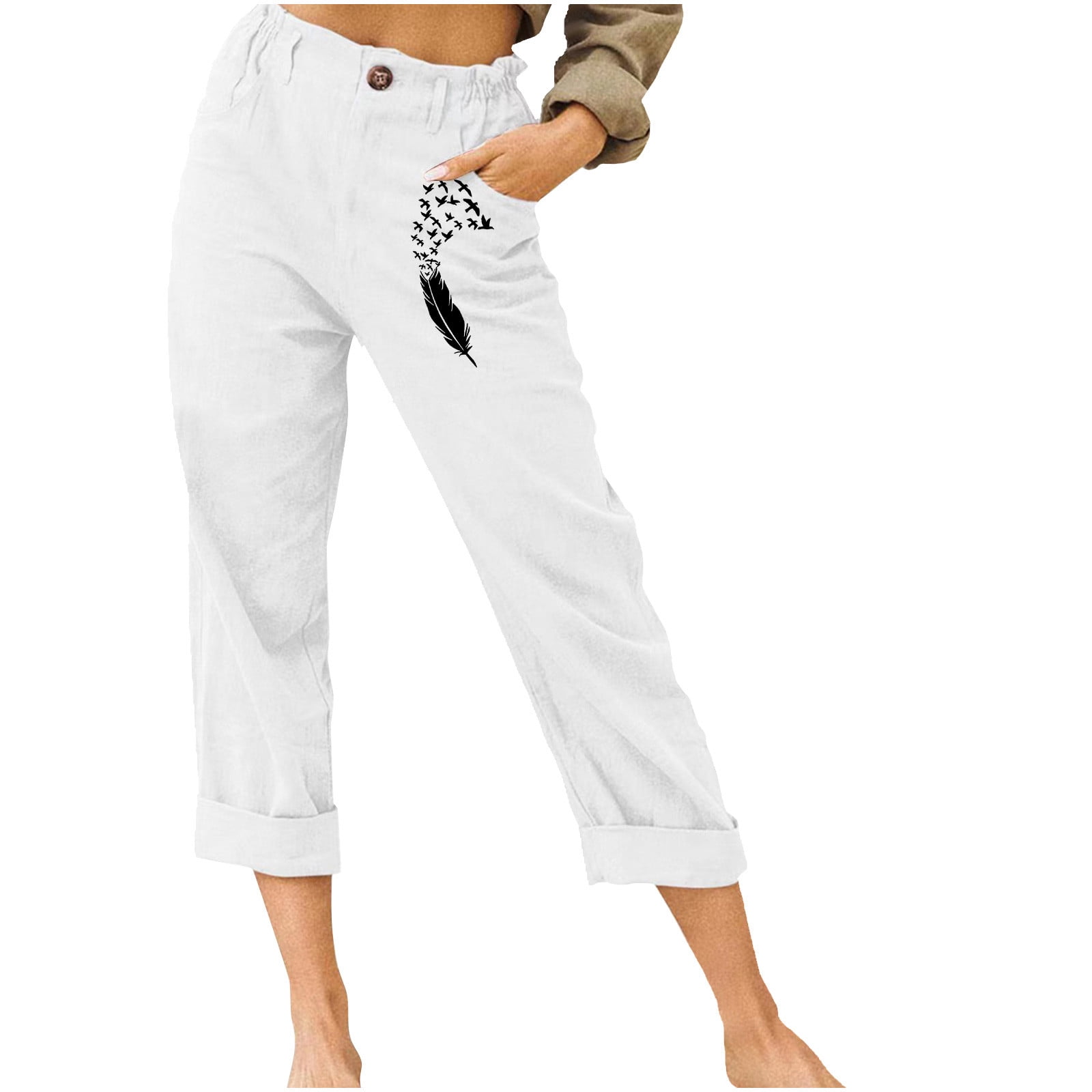 fartey Lightning Deals of Today Women Cotton Linen Capri Pants Loose ...