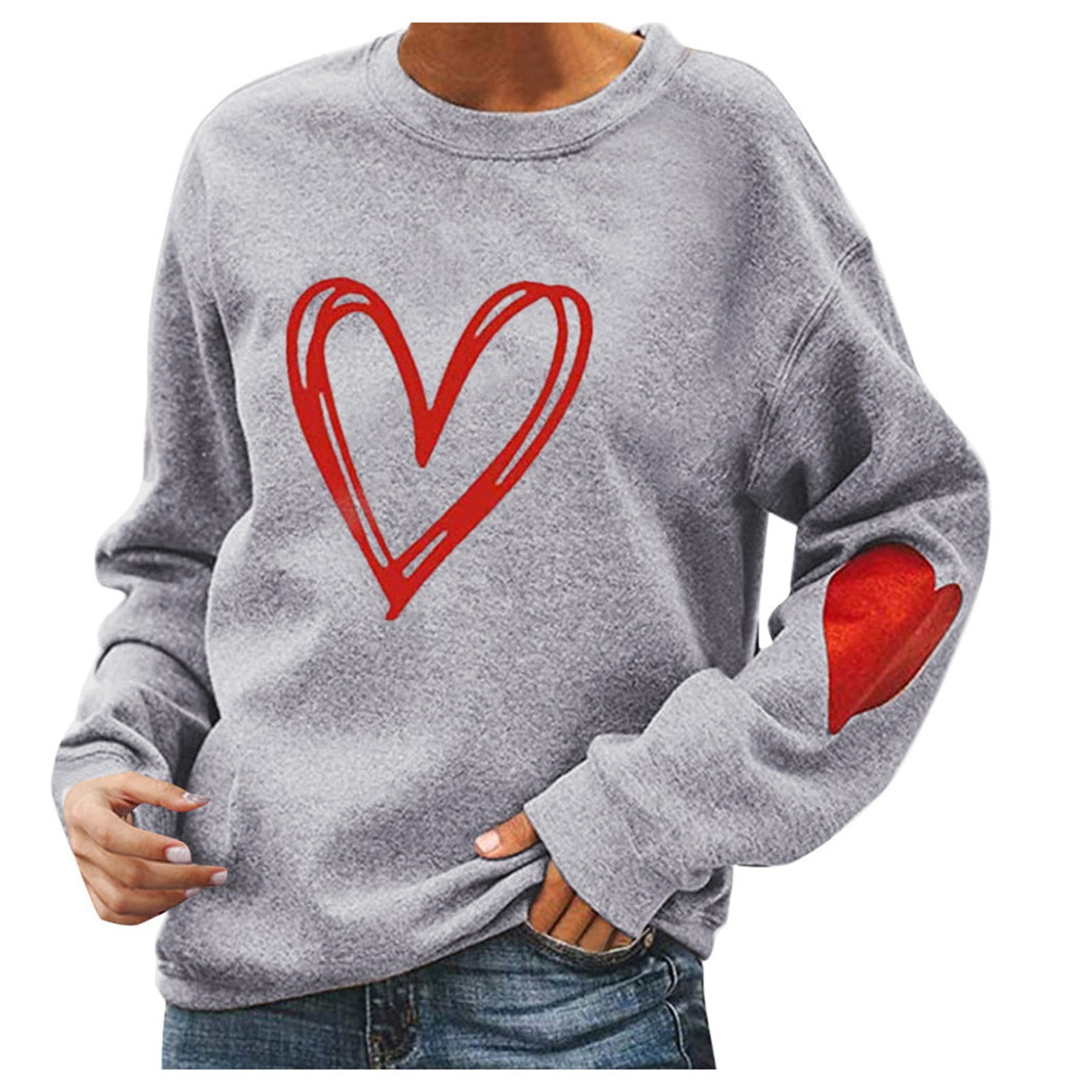 fartey Love Heart Graphic Sweatshirts for Women Valentines Day Fleece Lined Pullover Tee Tops ...