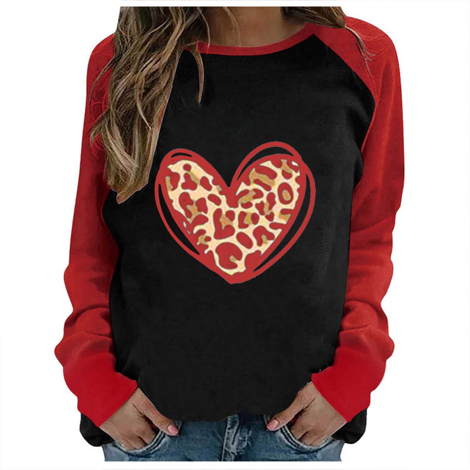 Fartey Love Heart Print Tees For Women 2024 Valentine Day Raglan Tops