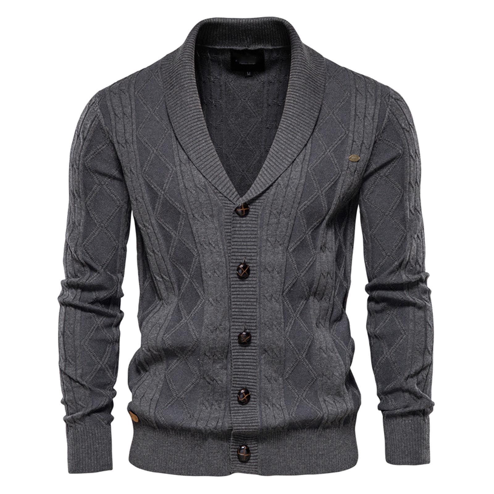 fartey Men Cable Knitted Cardigan Sweaters Slim Fit Shawl Collar ...