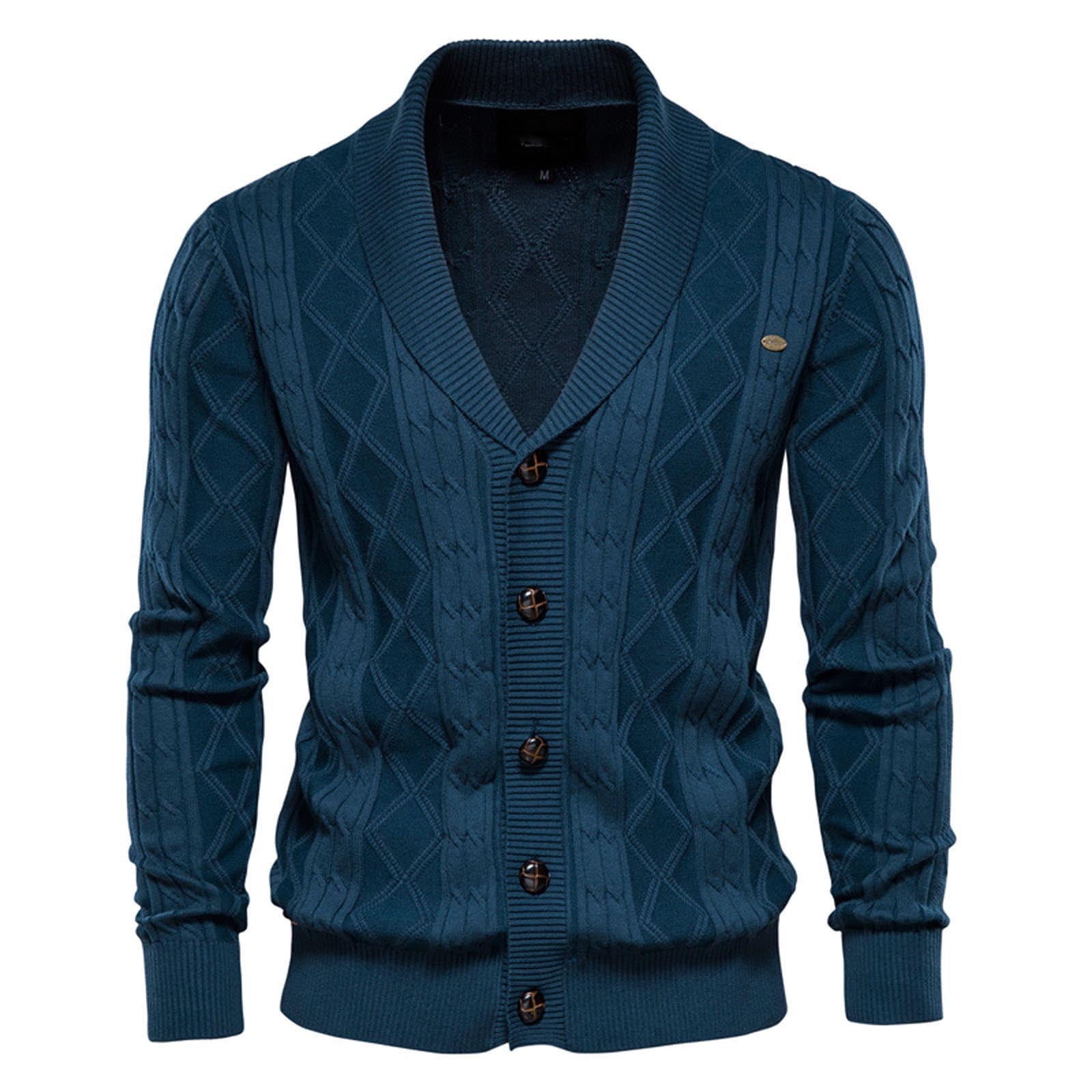 fartey Men Cable Knitted Cardigan Sweaters Slim Fit Shawl Collar ...