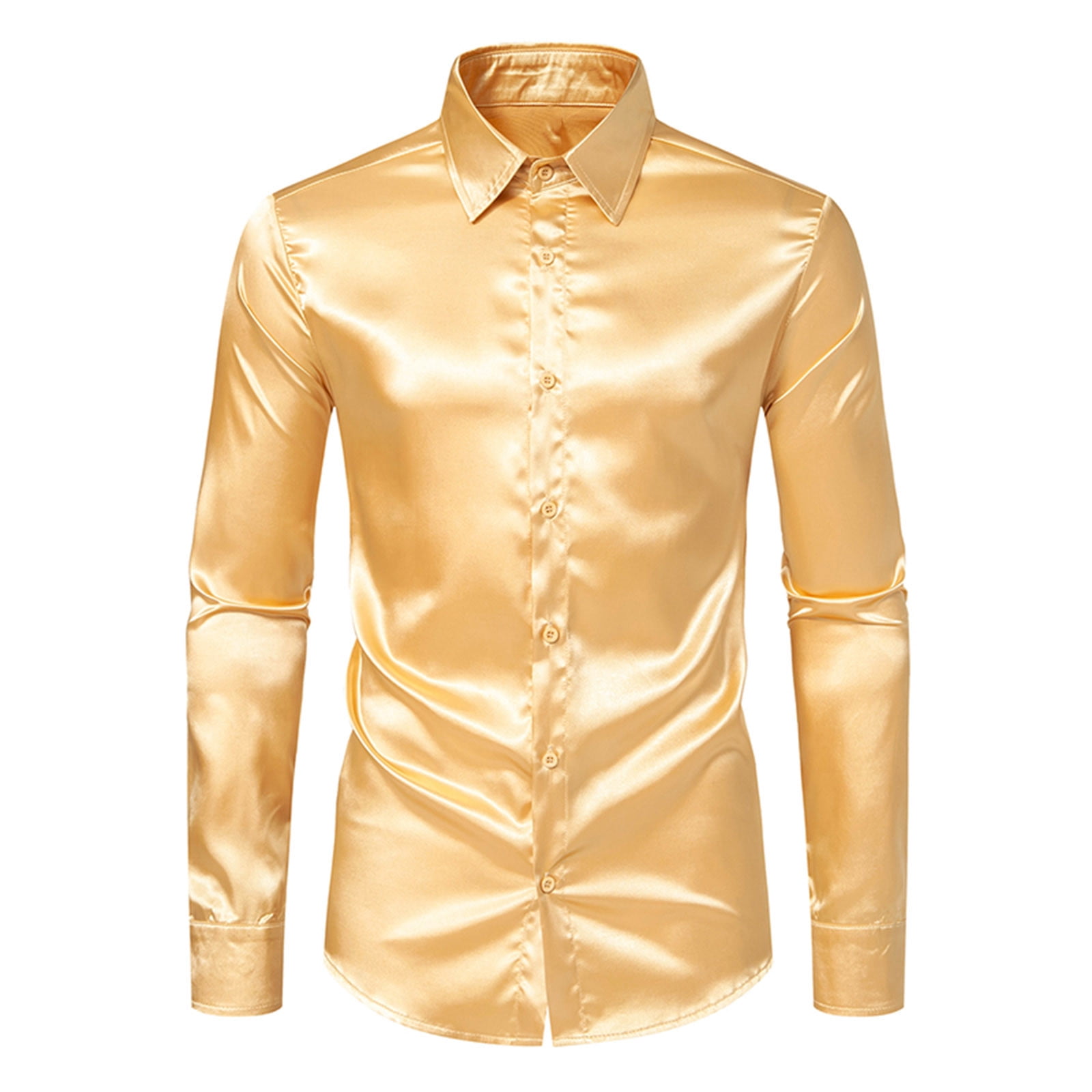 fartey Men Shiny Metallic Button Down Shirts Casual Dress Long Sleeves ...