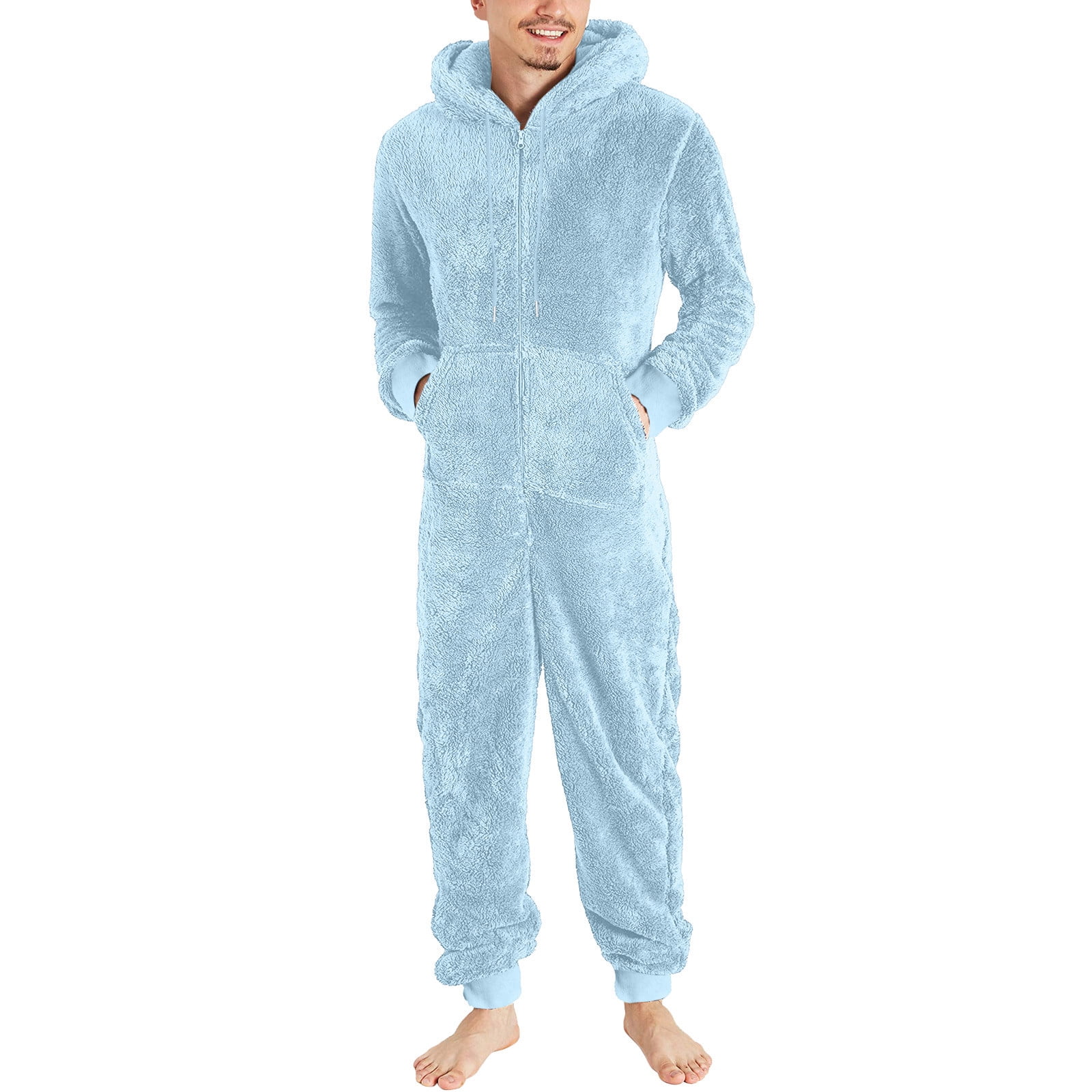 fartey Men's Fuzzy Fleece Hooded Jumpsuits Plus Size Full Zip Onesie ...
