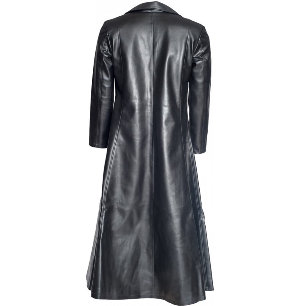 fartey Men's Plus Size Faux Leather Jacket Vintage Long Coat Trench ...