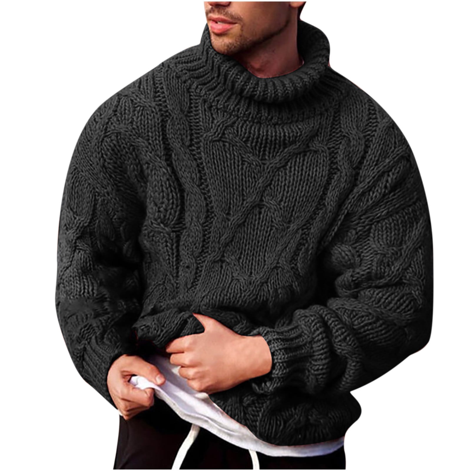 fartey Mens Cable Knitted Chunky Sweaters Baggy Fit Twisted Knitted ...