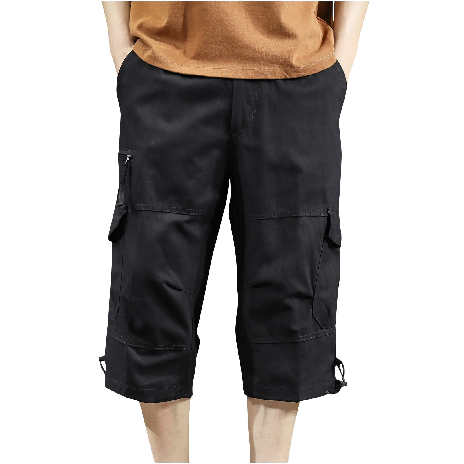 fartey Mens Plus Size Cargo Capri Pants Baggy Comfy Multi Pockets ...