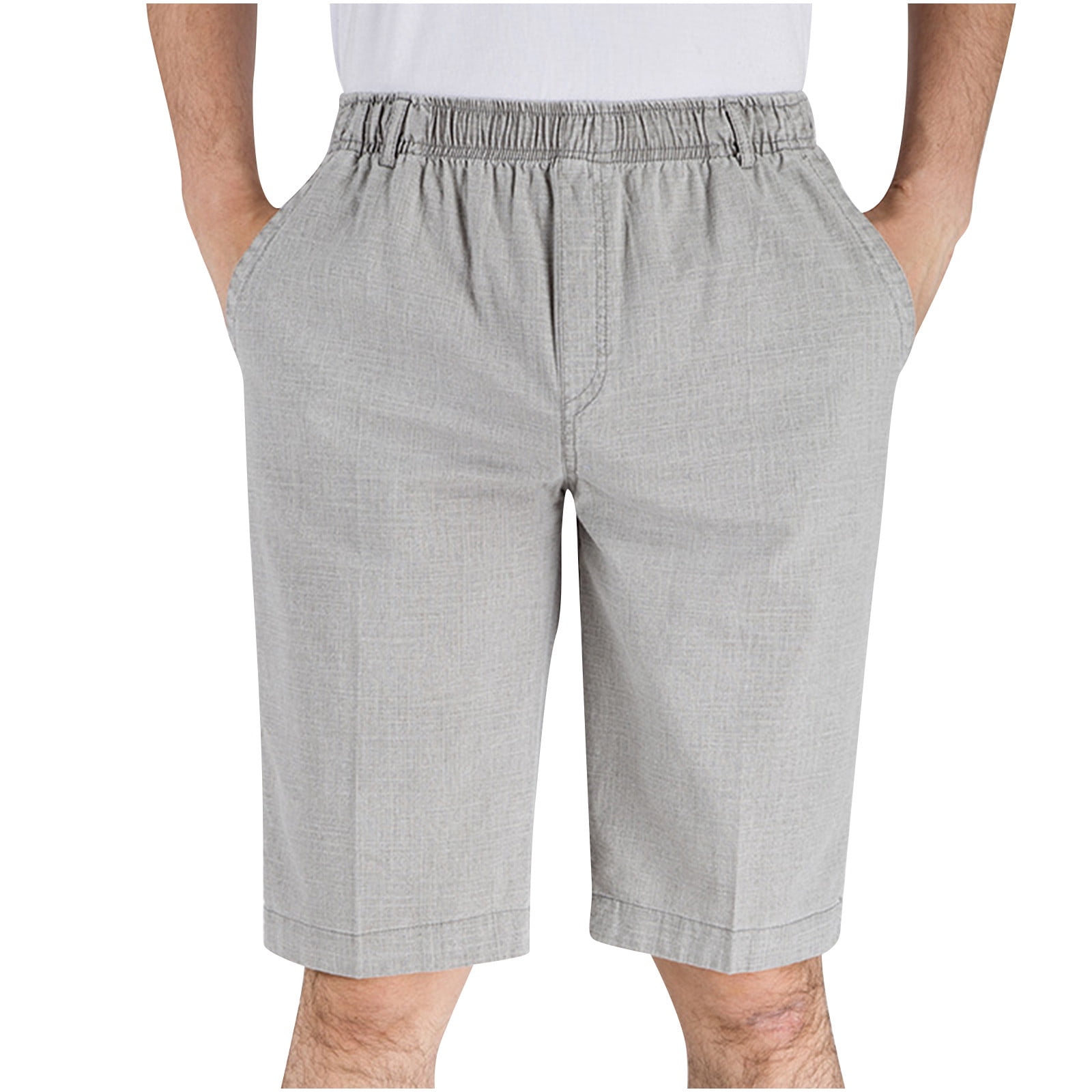 fartey Mens Plus Size Linen Shorts with Pockets Elastic Waist Baggy ...