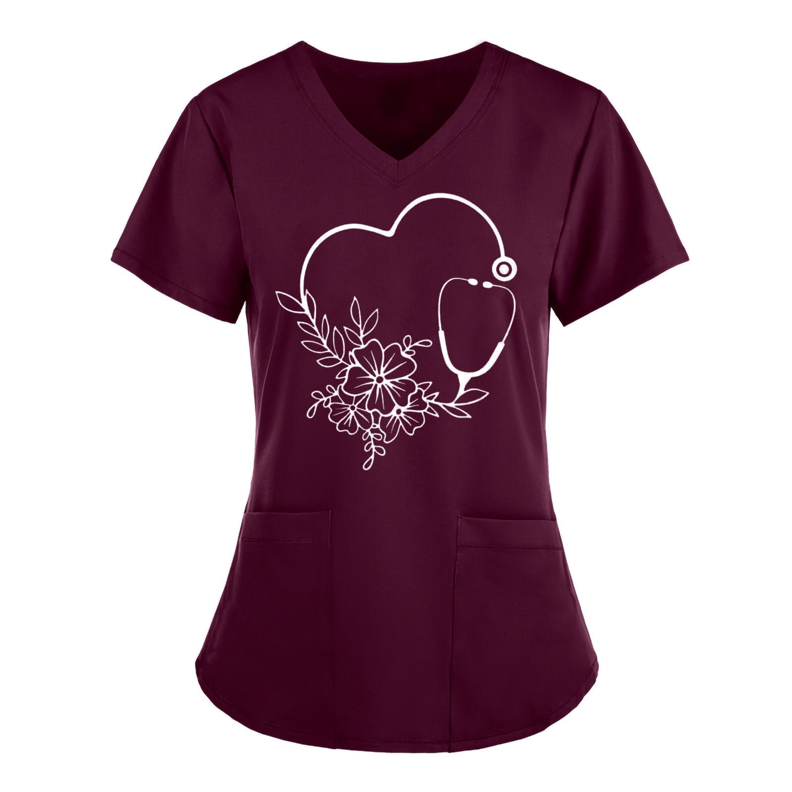 fartey Plus Size Nurse Scrubs for Women Tunic Fit Love Heart Print V ...