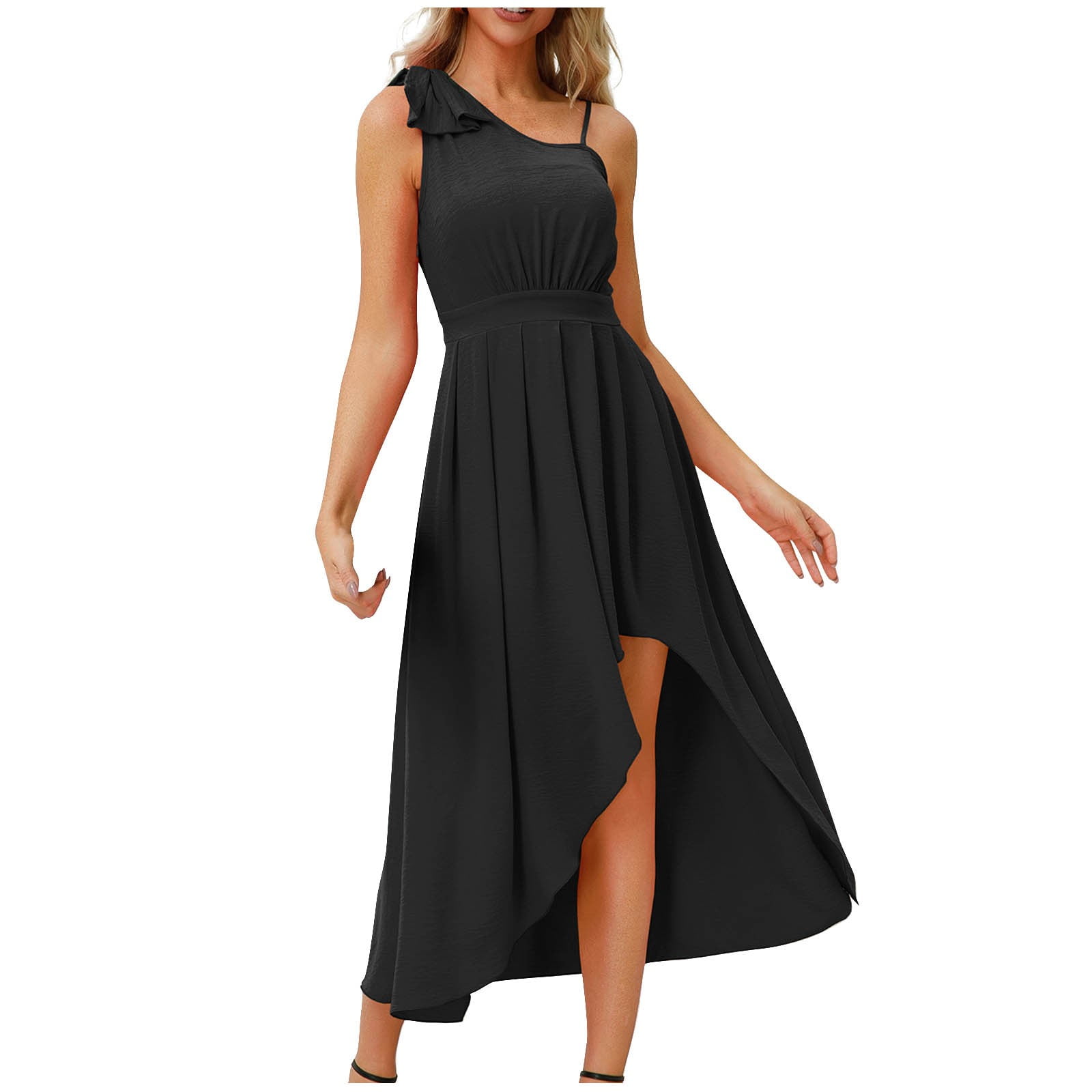 fartey Sleeveless Maxi Sundress for Women Pleated Flowy Irregular Hem ...