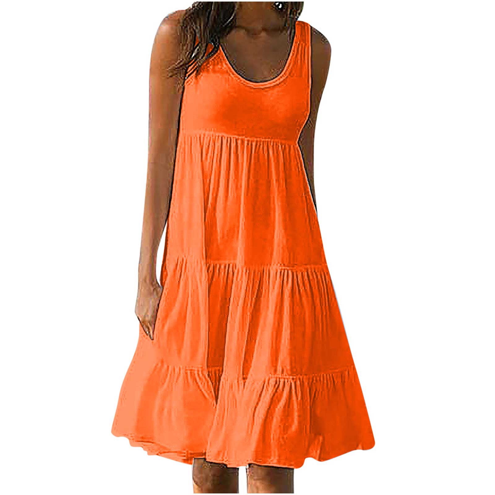 fartey Sleeveless Midi Sundress for Women Ruffle Layered Hem Pleated ...