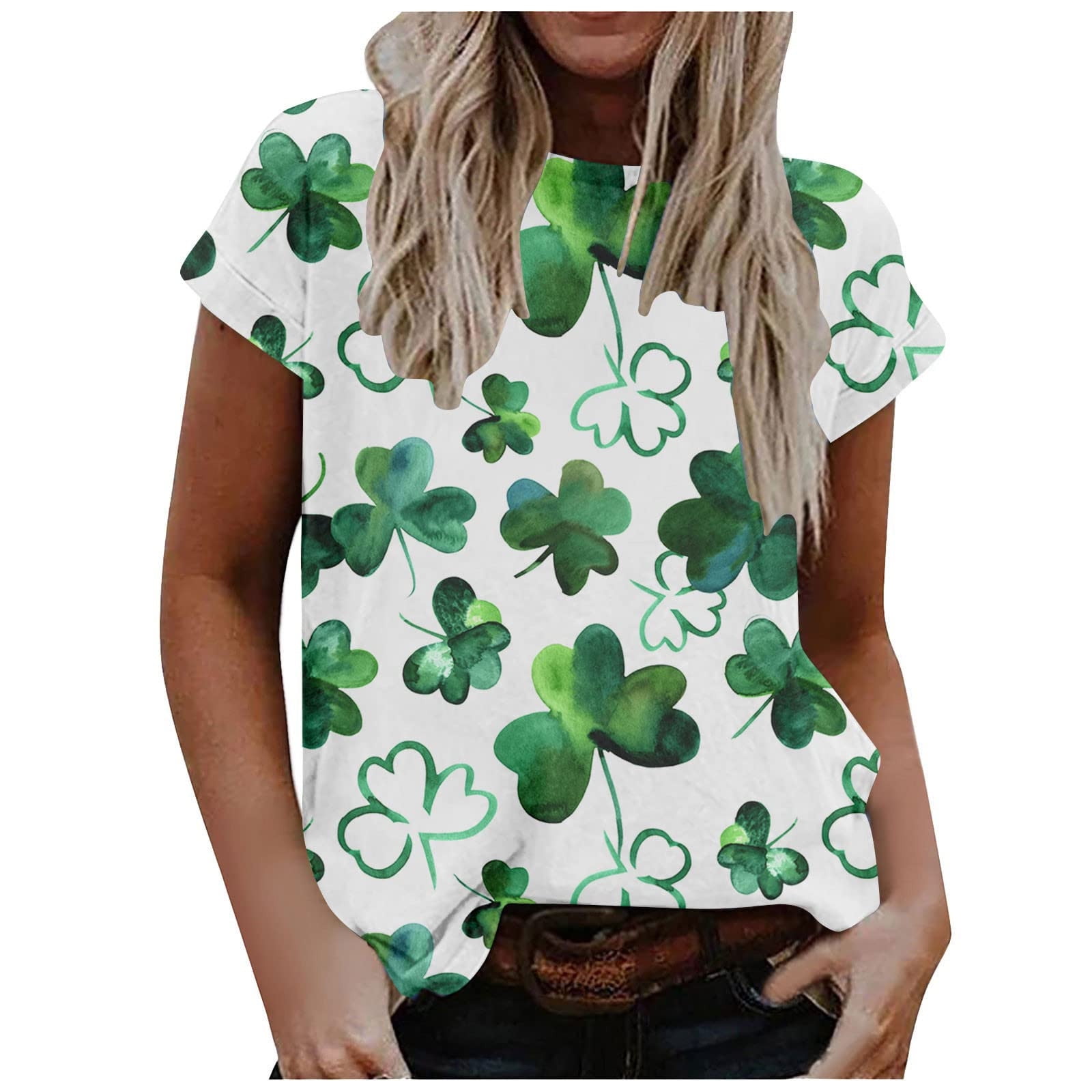 Fartey St Patricks Day Shirts For Women Shamrock Print Graphic Tees