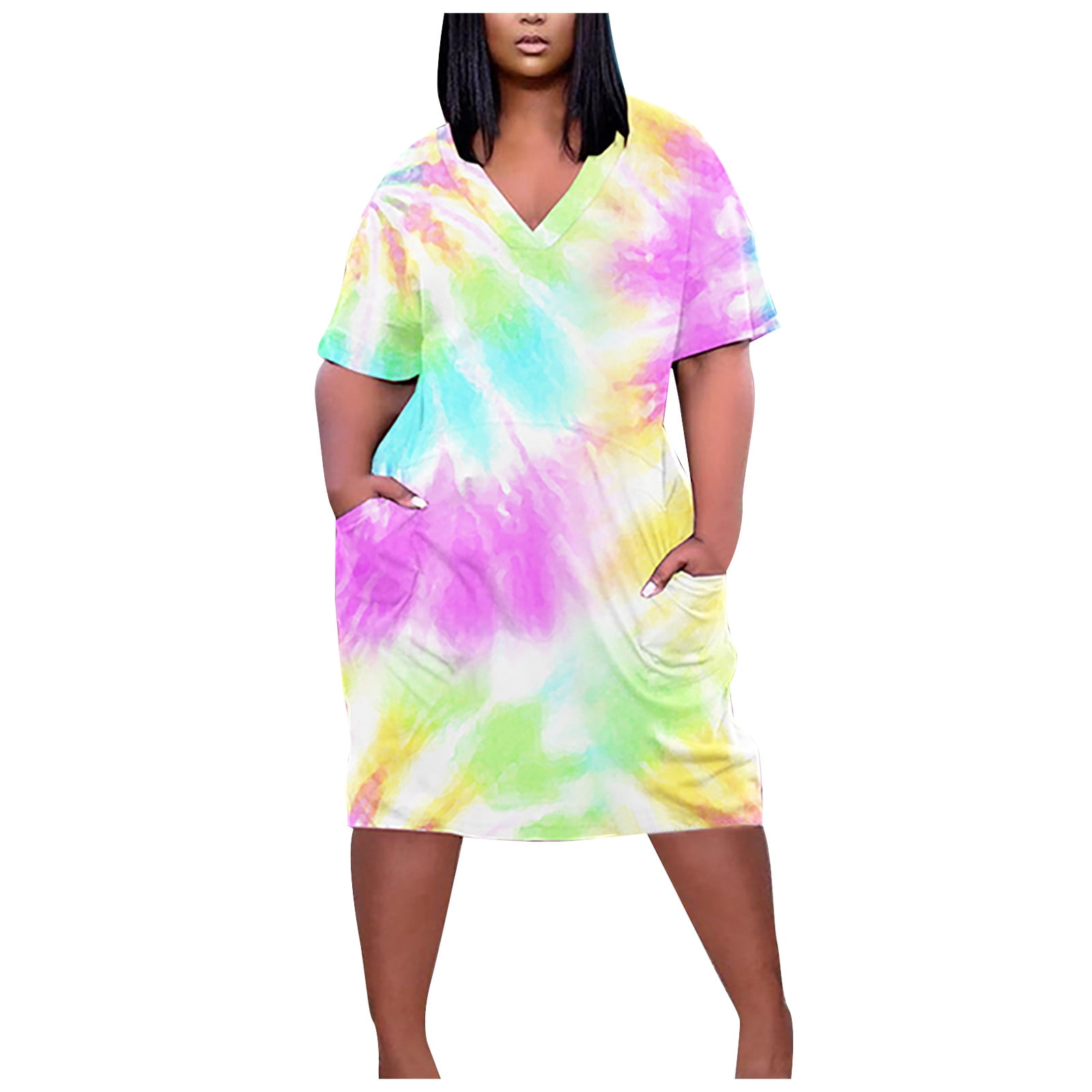 fartey Women Plus Size Sundresses 2025 Trendy Baggy Tie Dye Print ...