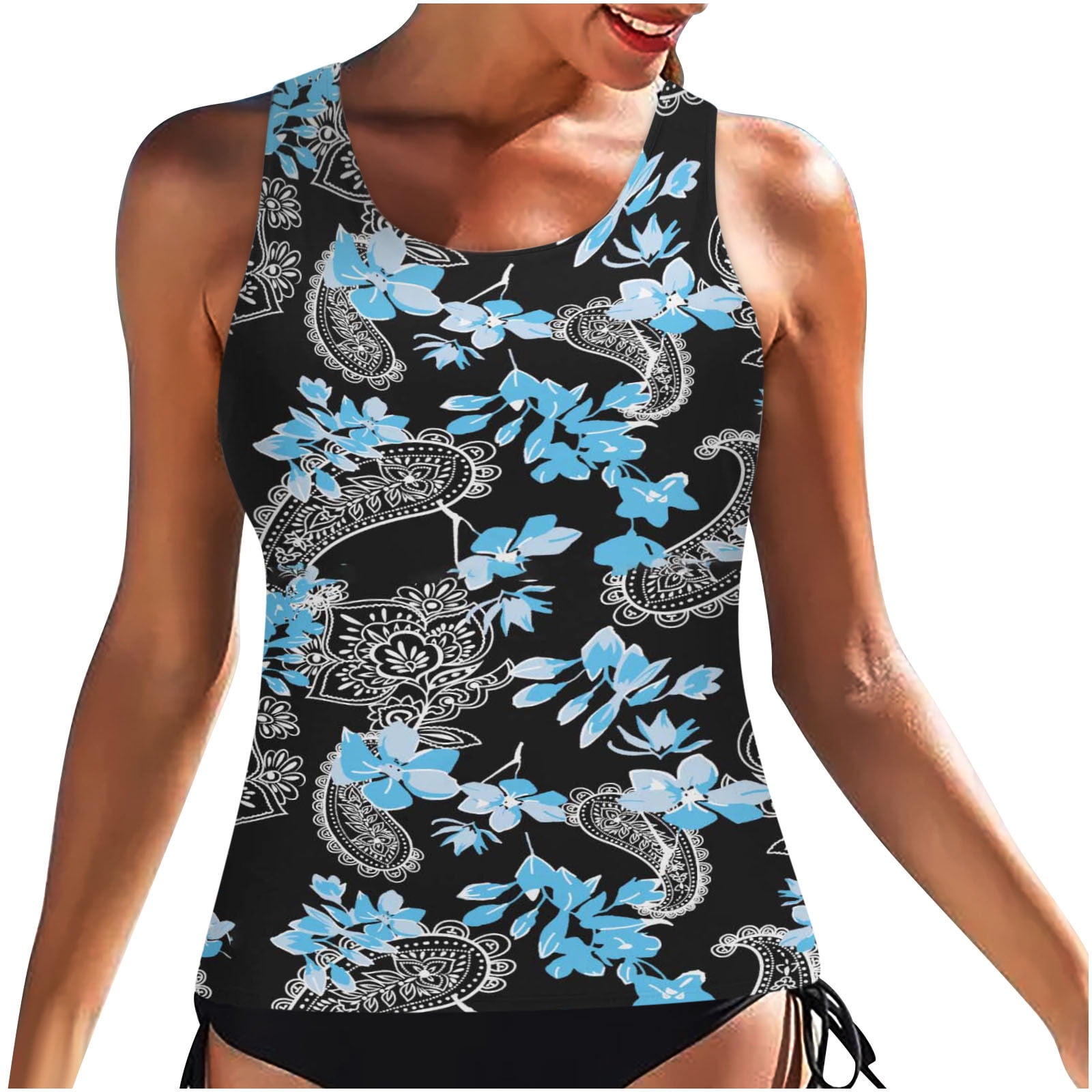fartey Women's 2024 Tankini Bathing Top Tunic Fitted Retro Floral Print ...