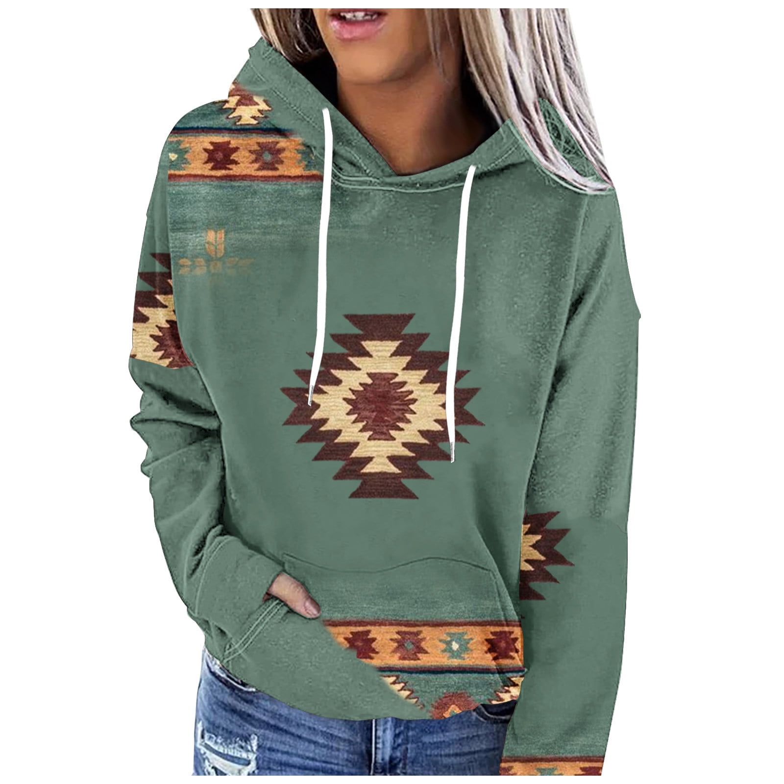 Fartey Womens Vintage Western Ethnic Print Sweatshirt Aztec Geometric