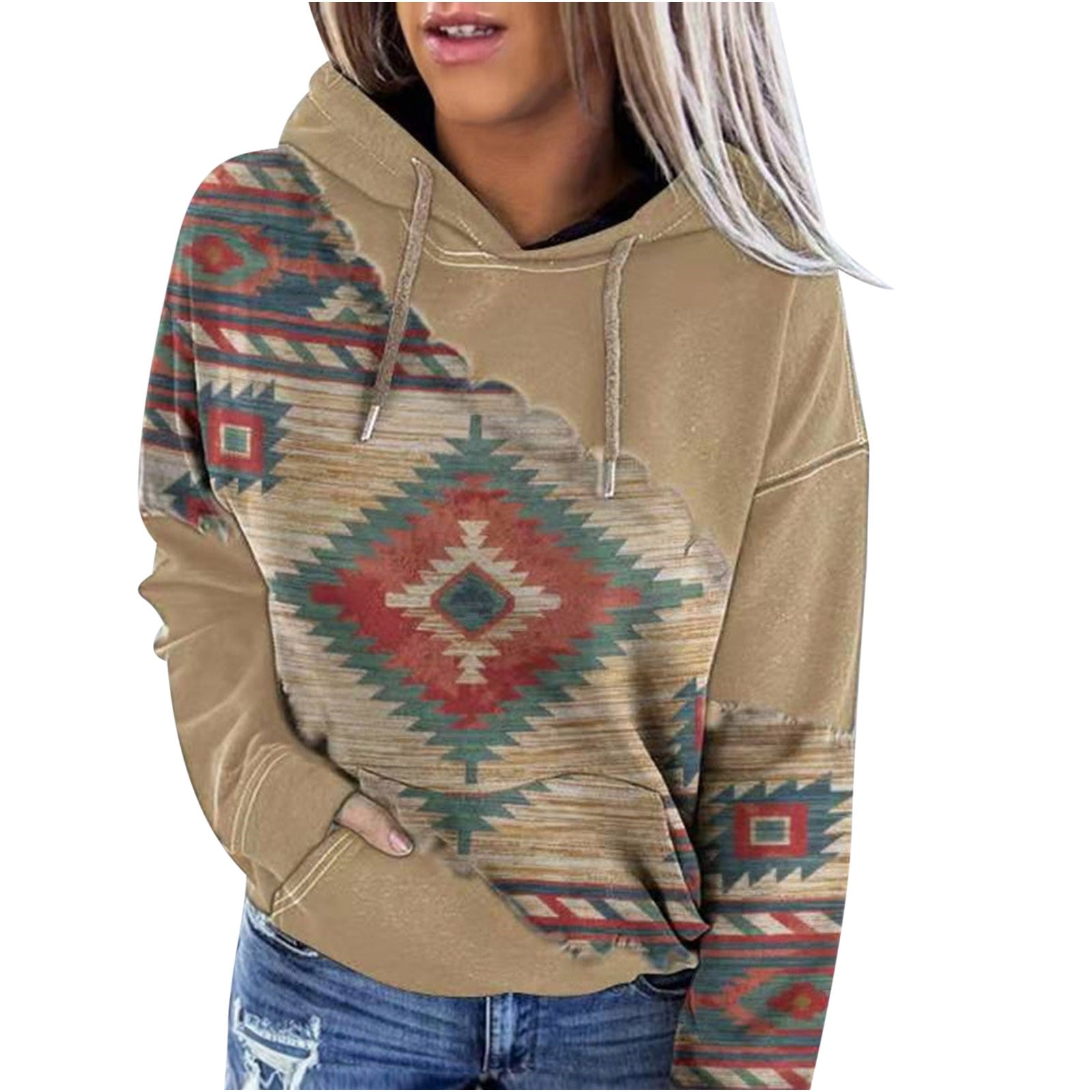 Fartey Womens Vintage Western Ethnic Print Sweatshirt Aztec Geometric