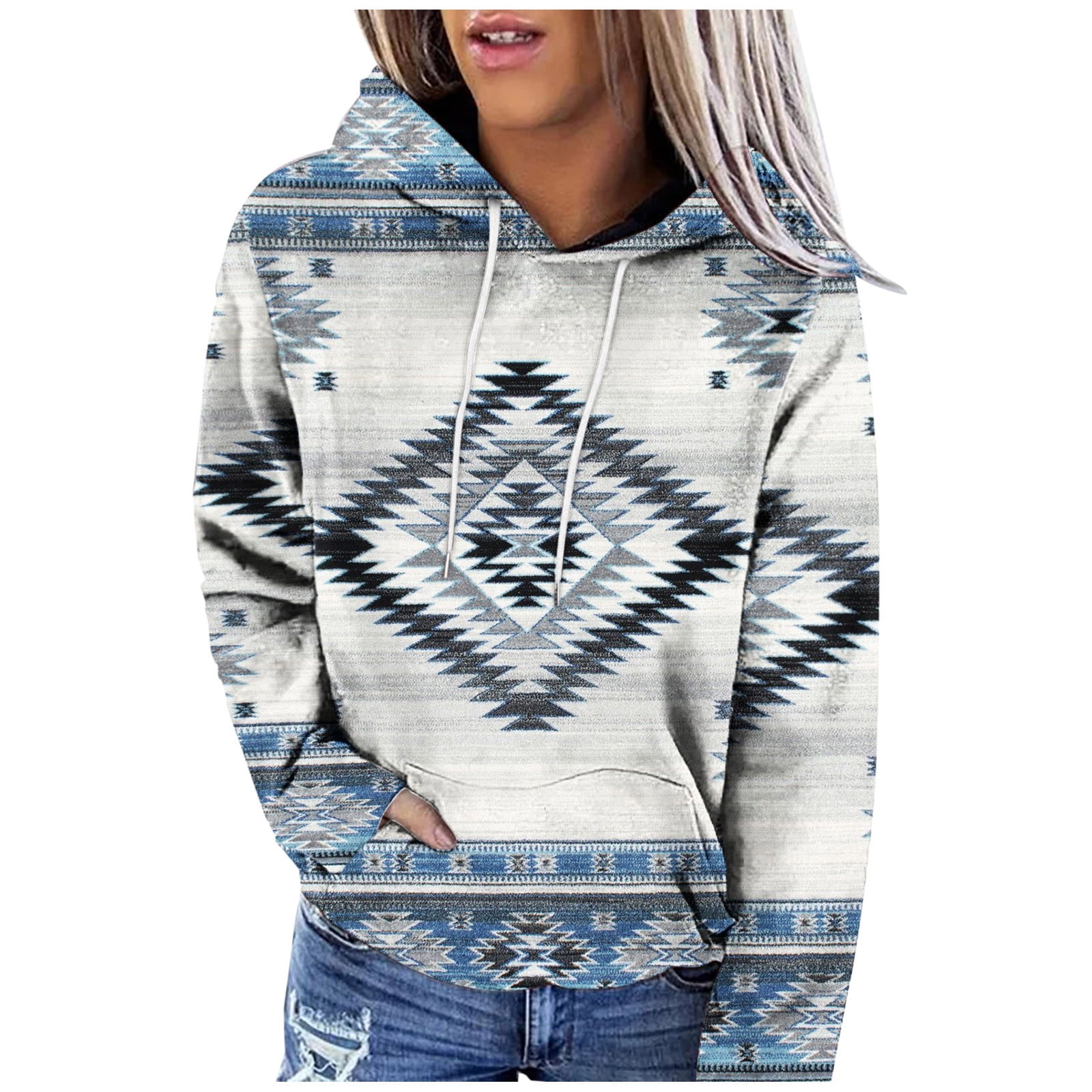 Fartey Womens Vintage Western Ethnic Print Sweatshirt Aztec Geometric