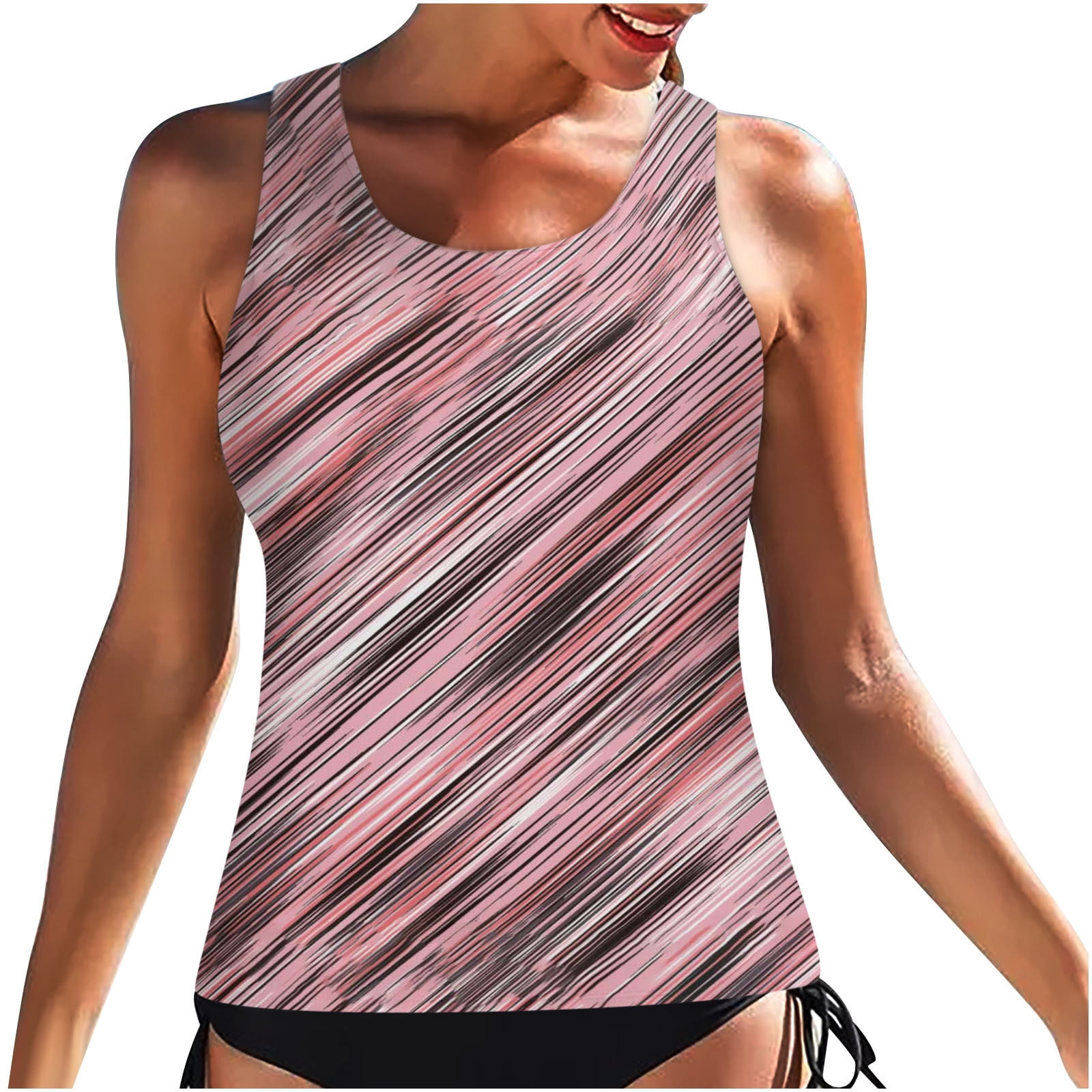 fartey Womens Striped Printed Tankini Swim Tops Tunic Comfy Tummy ...