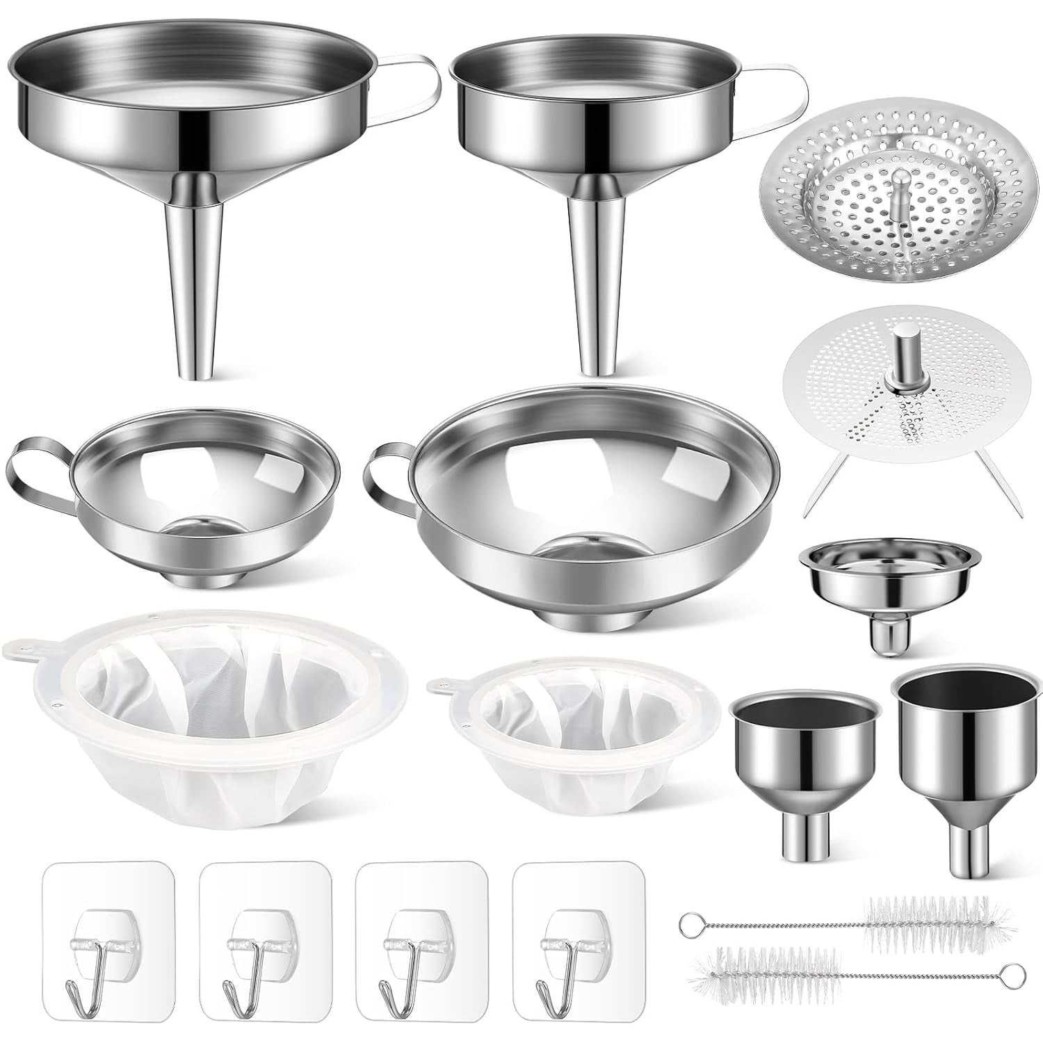 fashion 17 pcs Stainless Steel Funnel Set Wide Mouth Canning Funnels Metal Mason Jar Funnel with ...